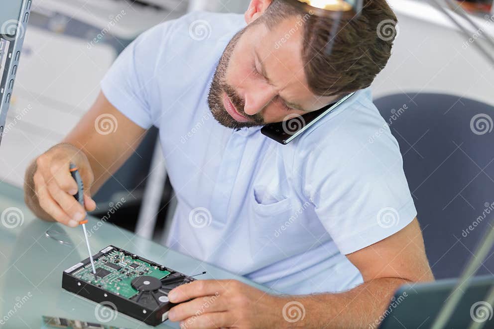 Pc technician at work stock photo. Image of employment - 282142356