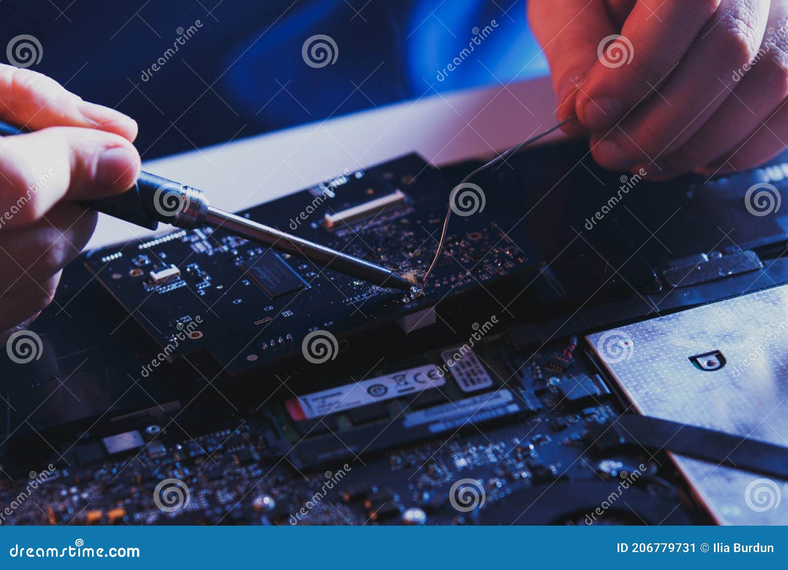 PC Technology .Computer Repair Shop. Engineer Performing Laptop ...