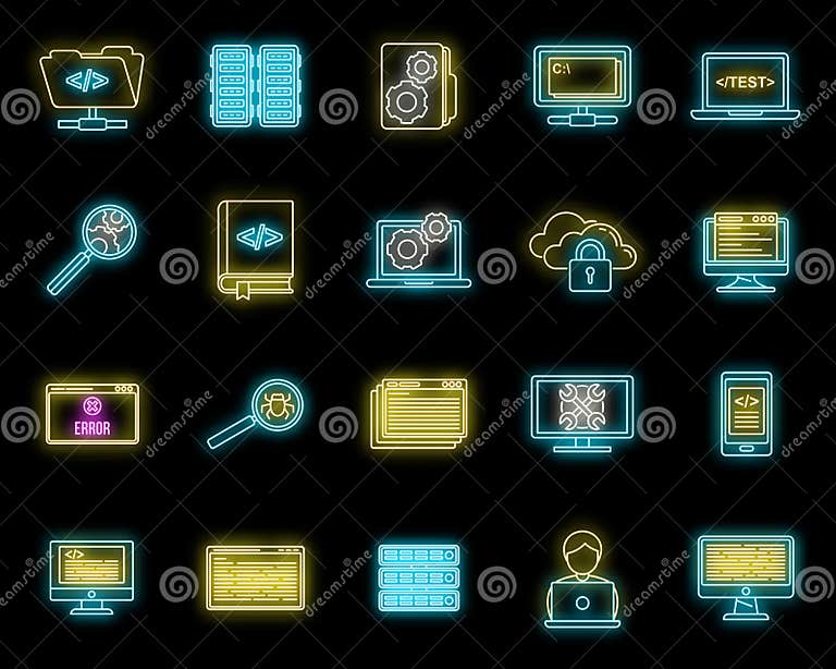 Pc Testing Software Icons Set Vector Neon Stock Illustration ...
