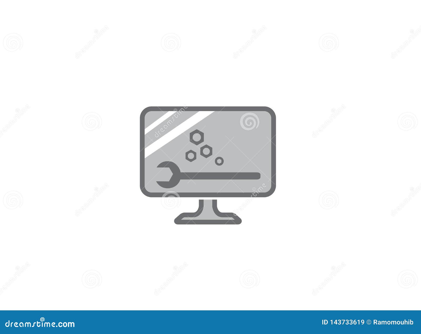 PC with a Tool and Linear Icon a Big Green Computer`s Screen with Check ...