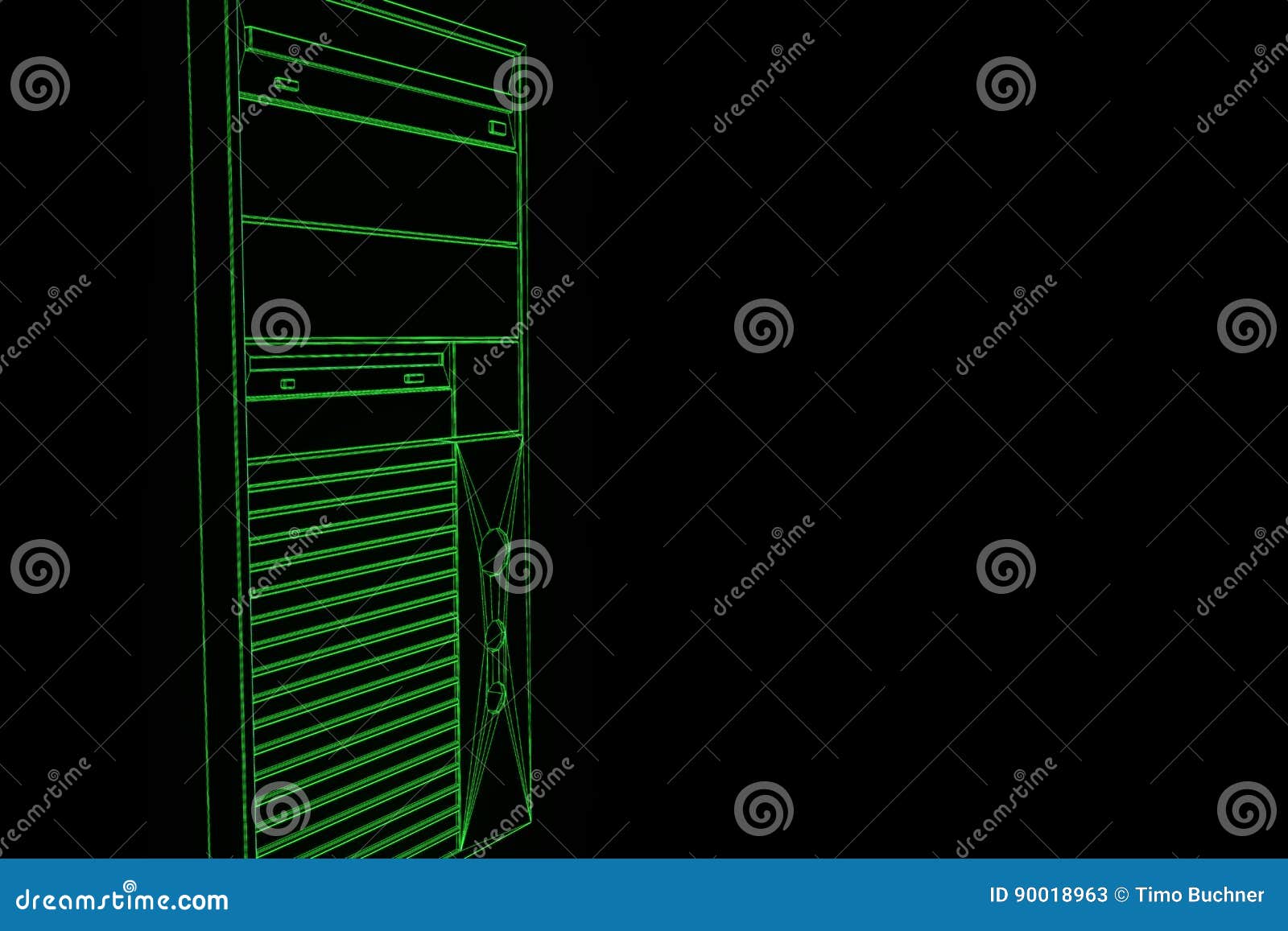 PC Tower in Hologram Wireframe Style. Nice 3D Rendering Stock ...