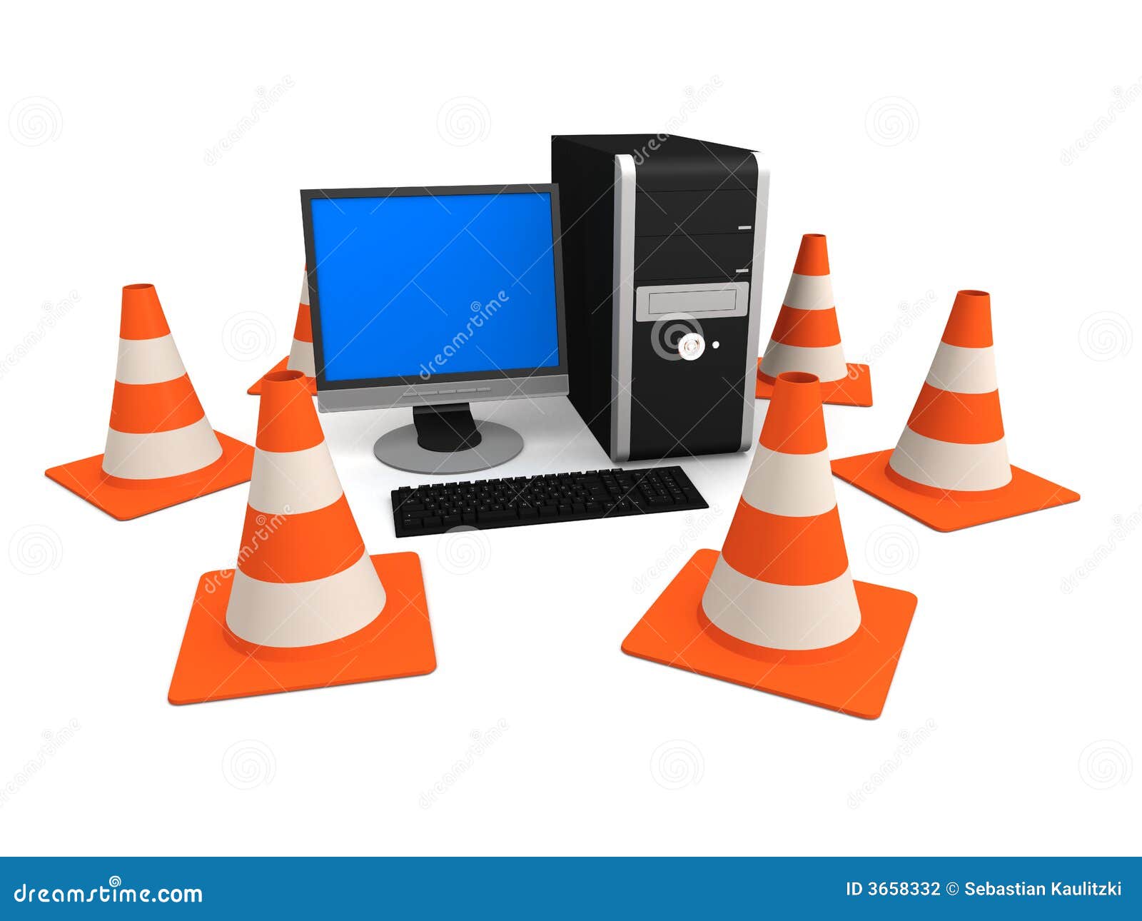 Pc and traffic cones stock illustration. Illustration of stop - 3658332