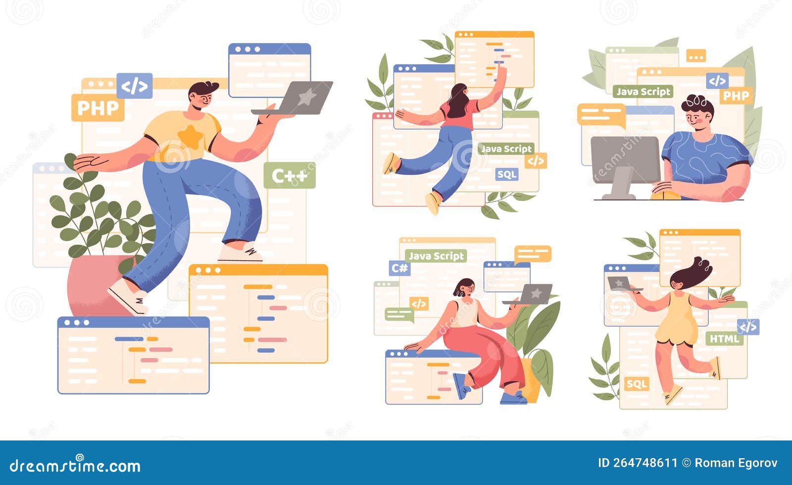 PC Work. Computer Programmer Character. People in Internet Industry Creating Website ...