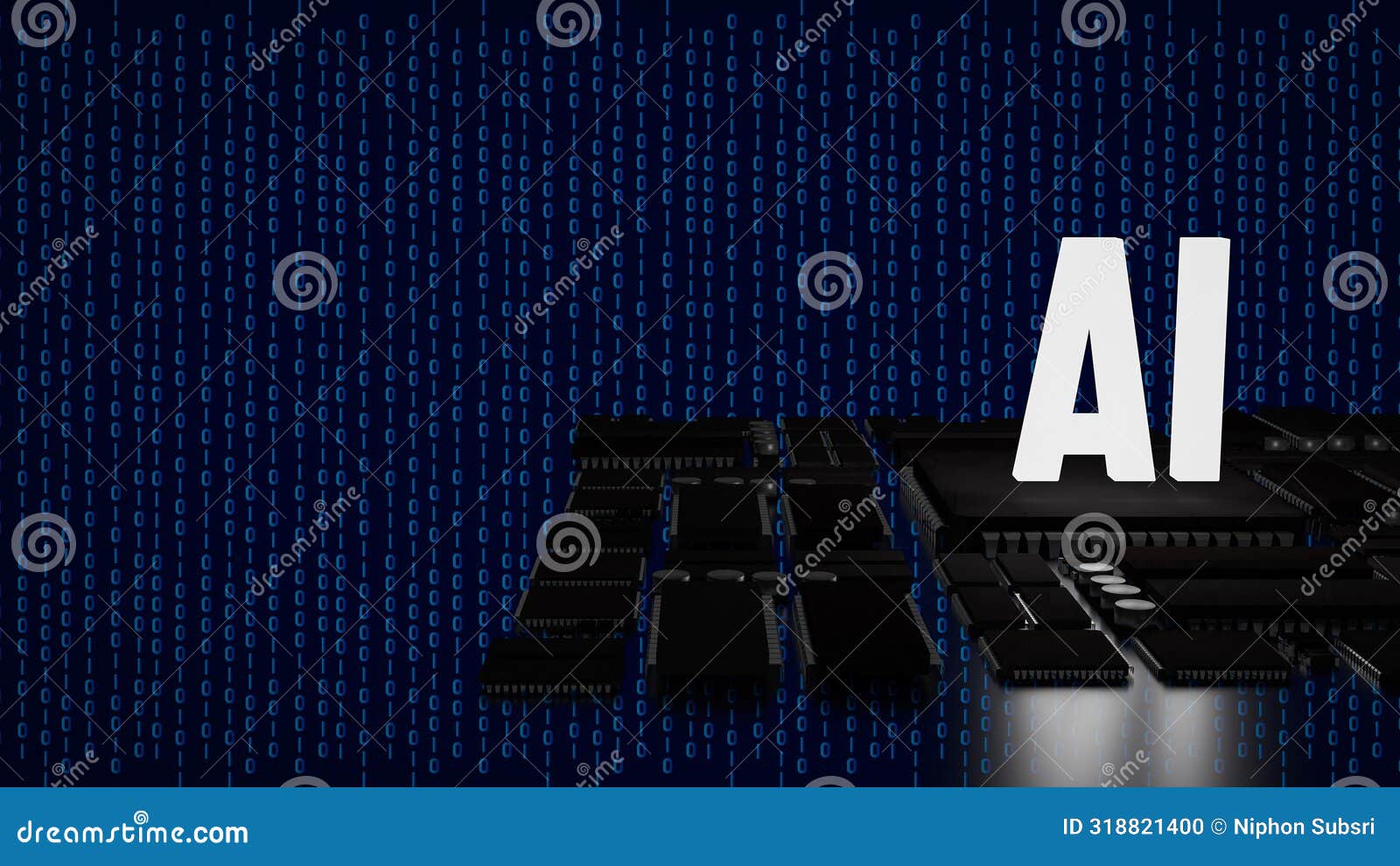 The PCB Board and Chip for Ai Concept 3d Rendering Stock Illustration ...