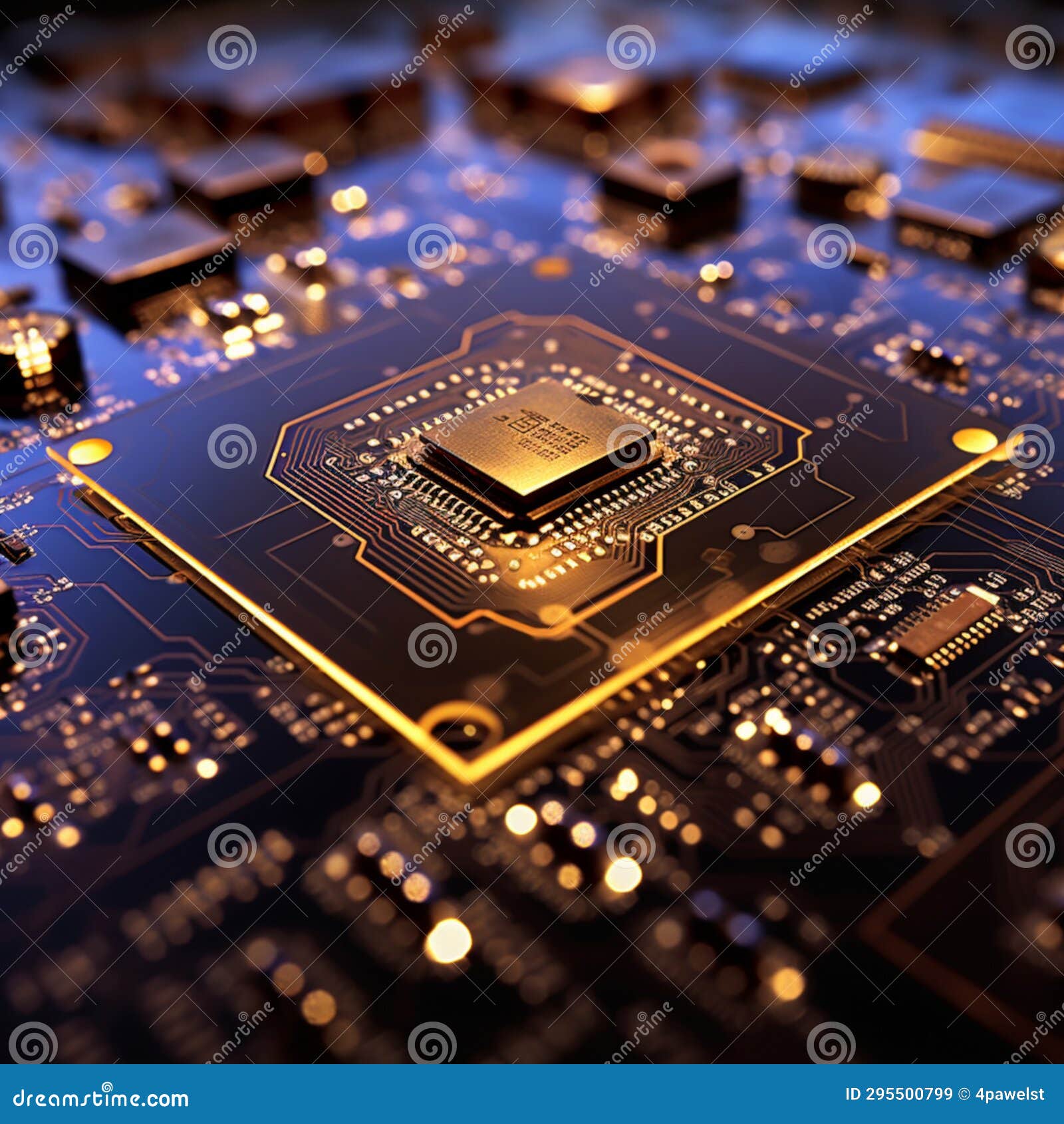 PCB board in golden colors stock illustration. Illustration of ...