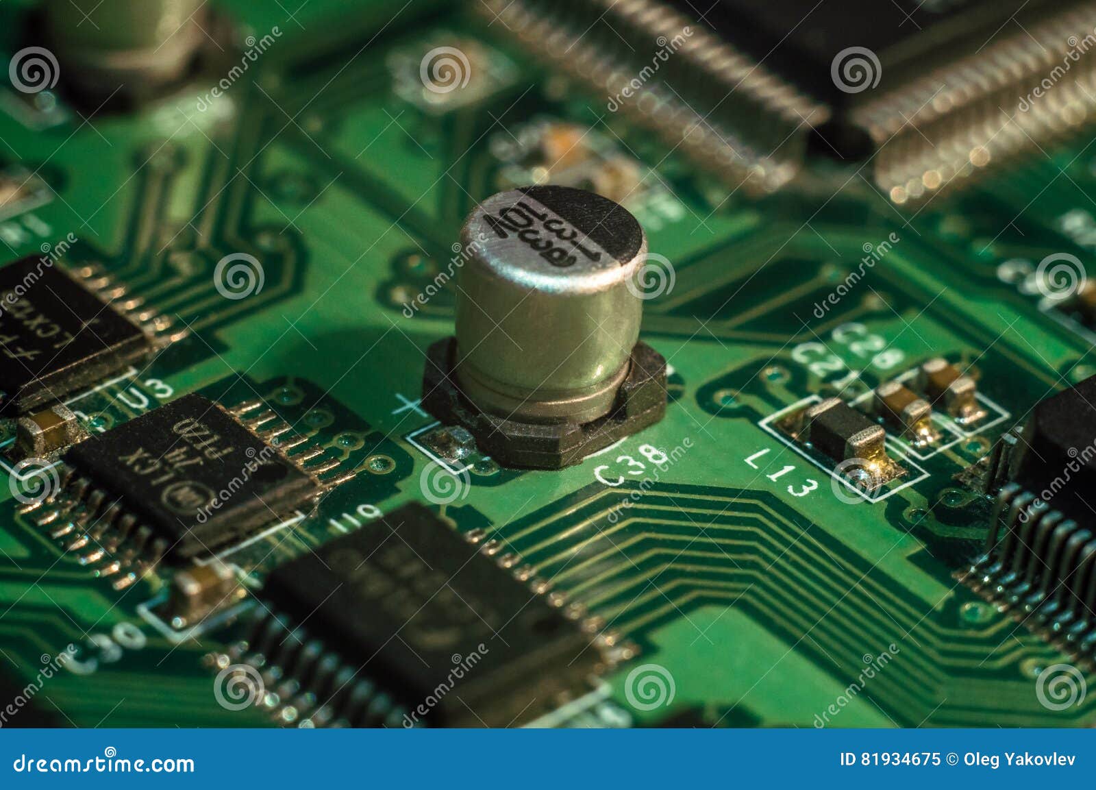 Semi-conductor, Electronic And Chip Located On The Green Motherboard Of ...