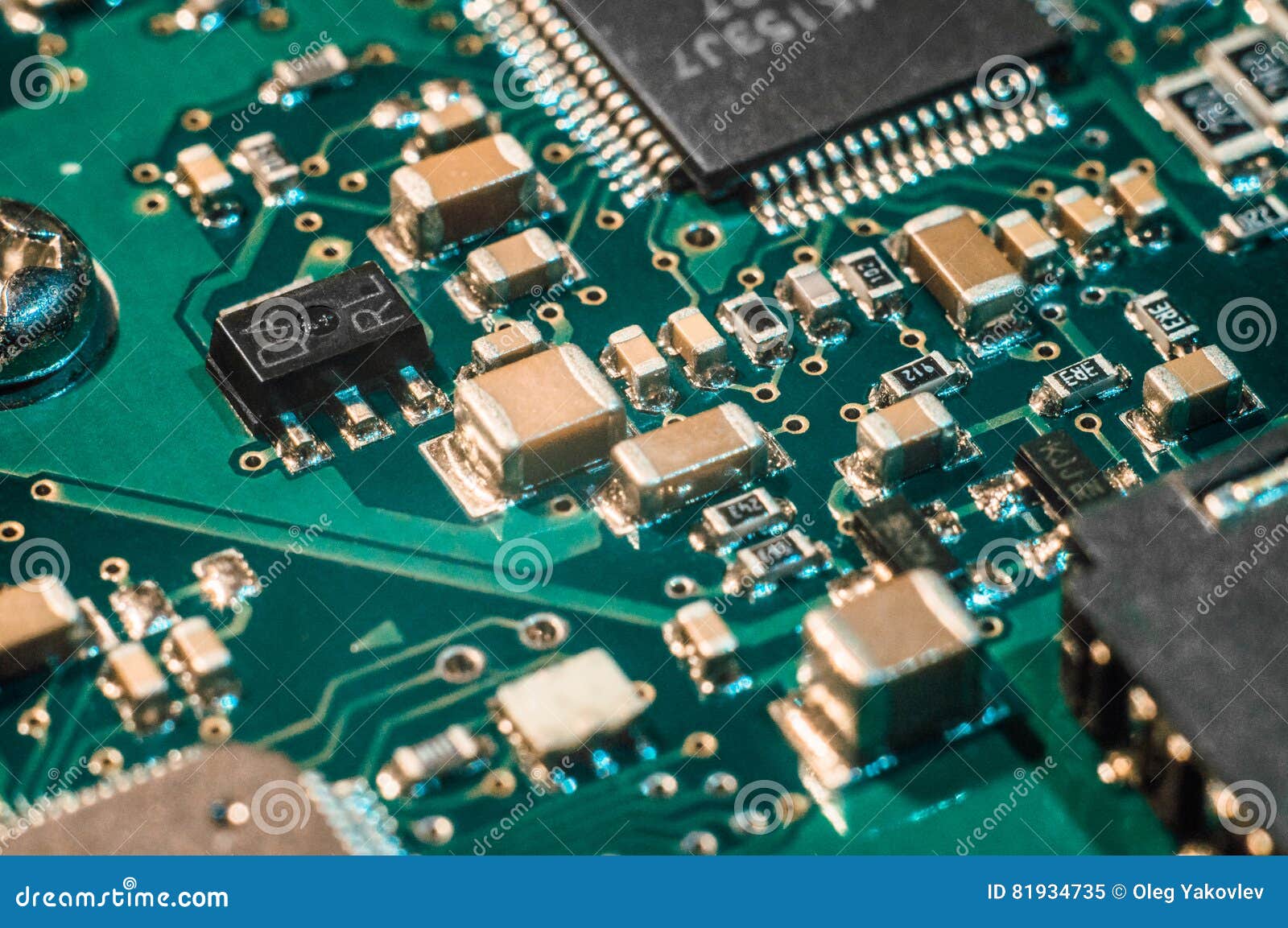 Semi-conductor, Electronic And Chip Located On The Green Motherboard Of ...