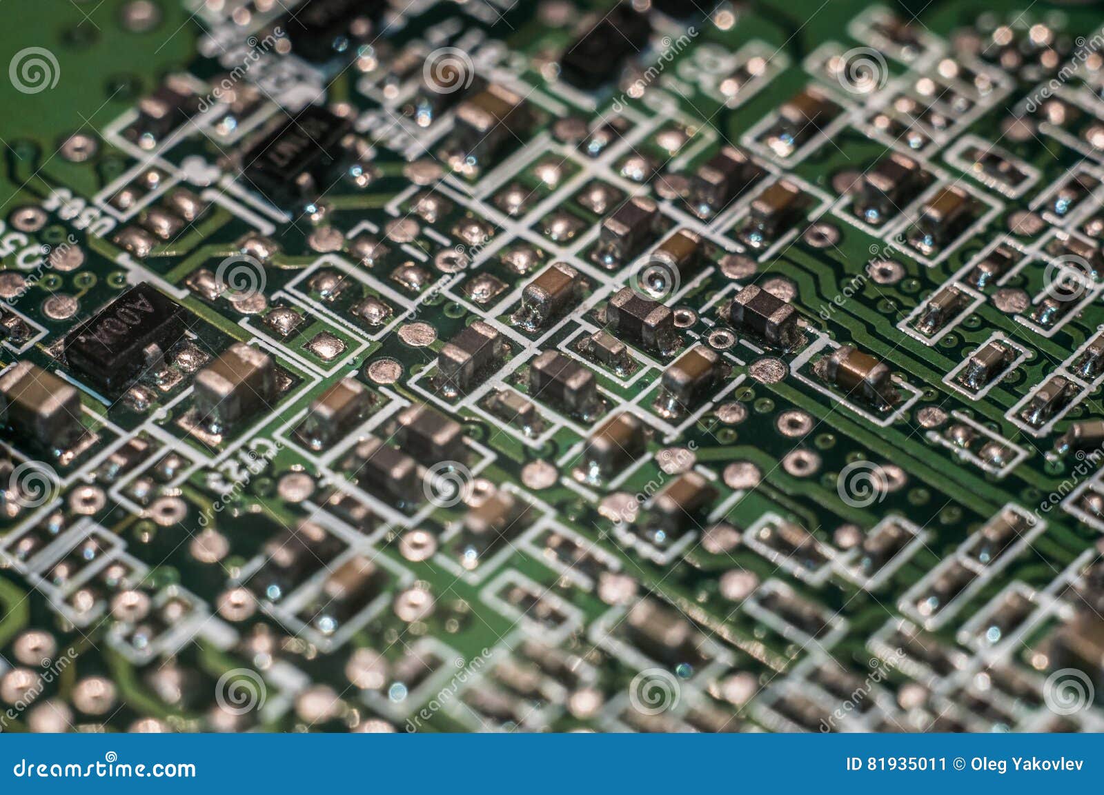 Semi-conductor, Electronic And Chip Located On The Green Motherboard Of ...