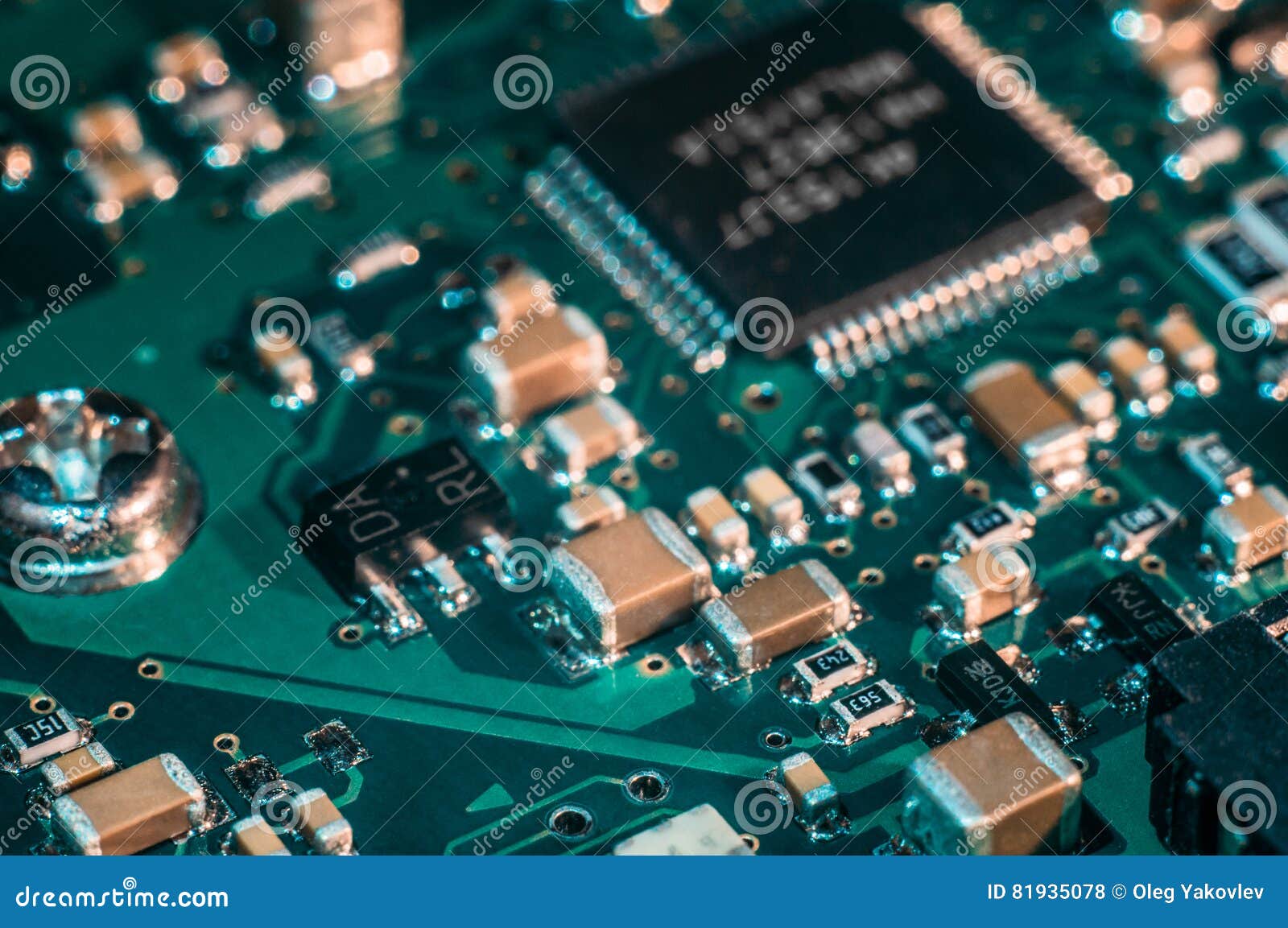 Semi-conductor, Electronic And Chip Located On The Green Motherboard Of ...