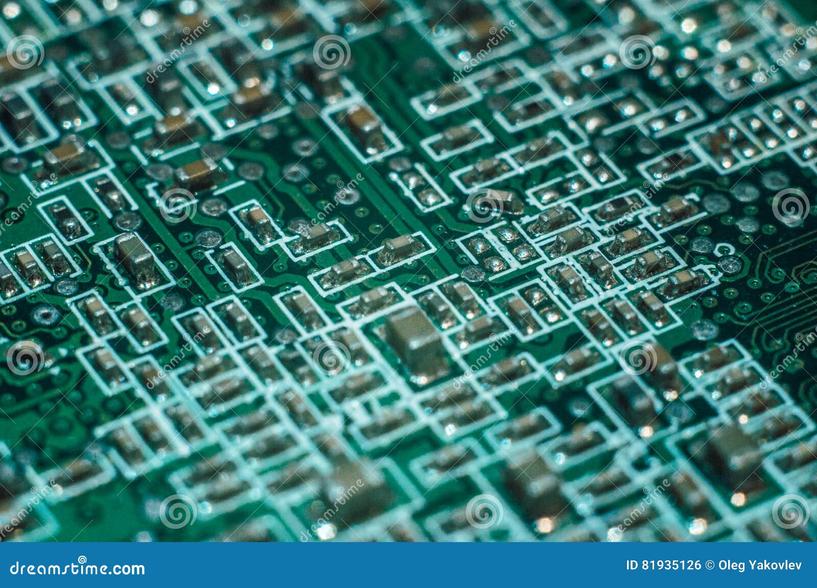 Semi-conductor, Electronic And Chip Located On The Green Motherboard Of ...