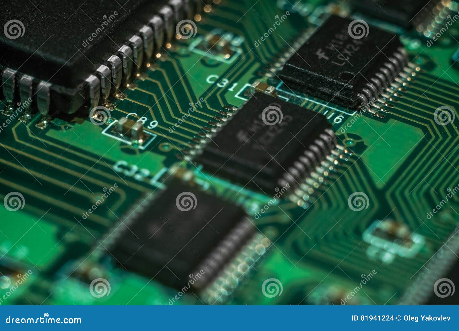 Semi-conductor, Electronic And Chip Located On The Green Motherboard Of ...