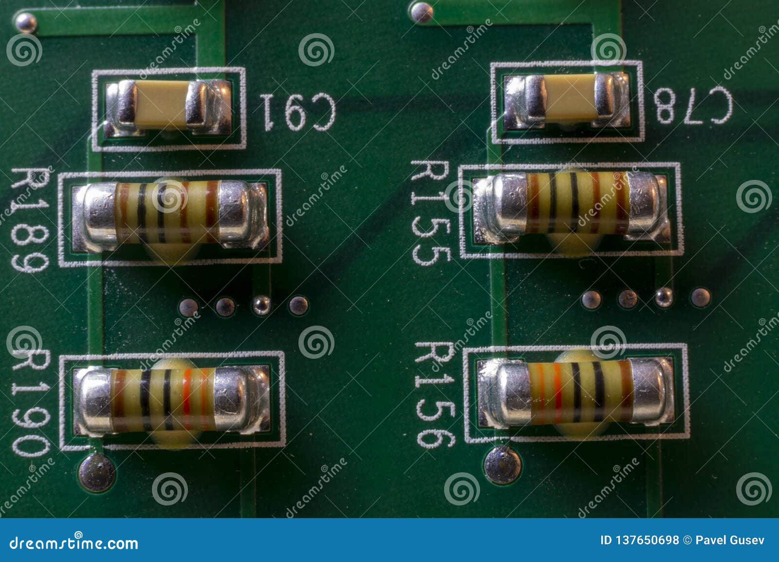 PCB capacitor stock photo. Image of technology, yellow - 137650698