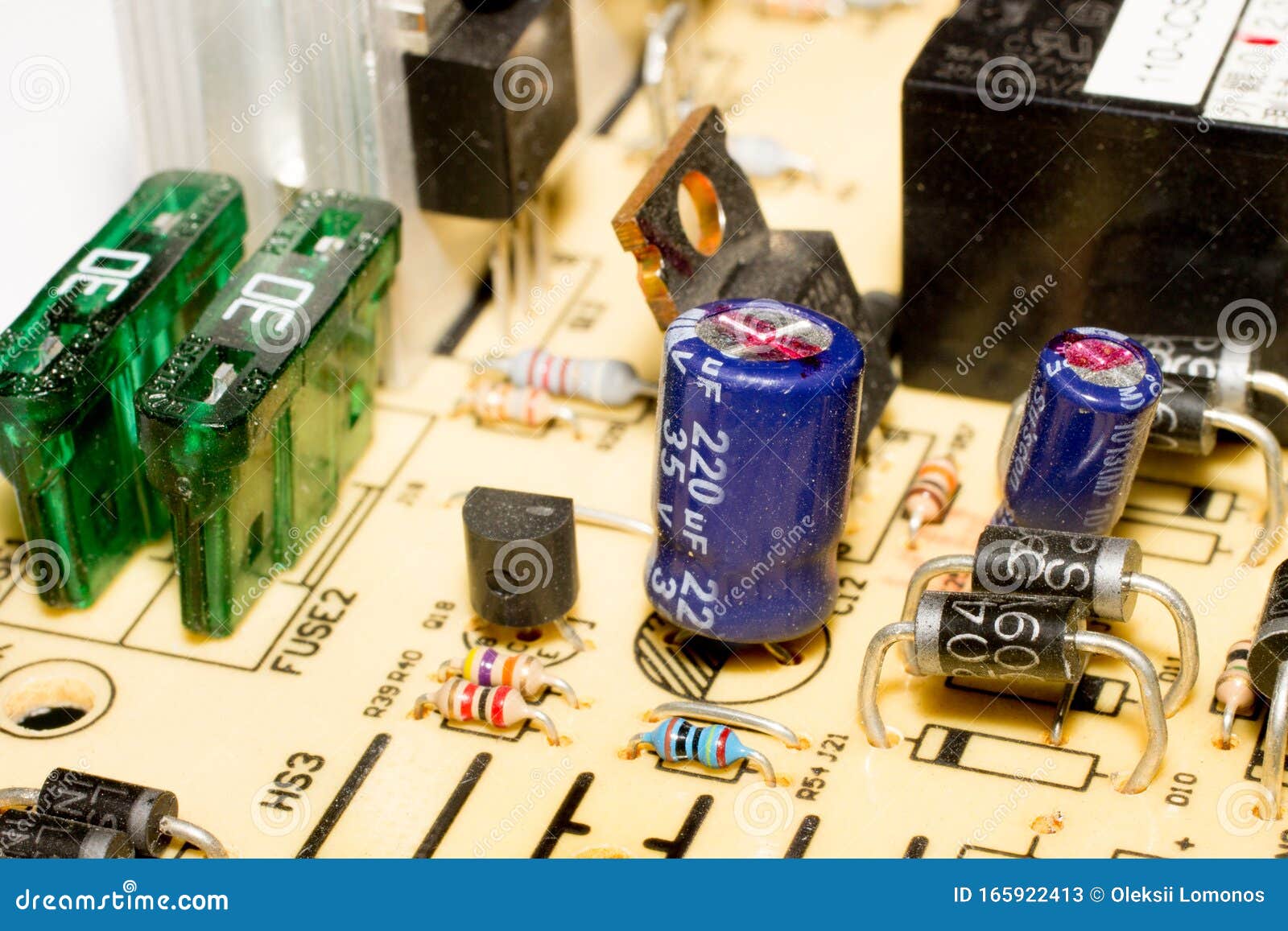 PCB Circuitry with Photo Diode, Laser, Resistors, Microchips ...