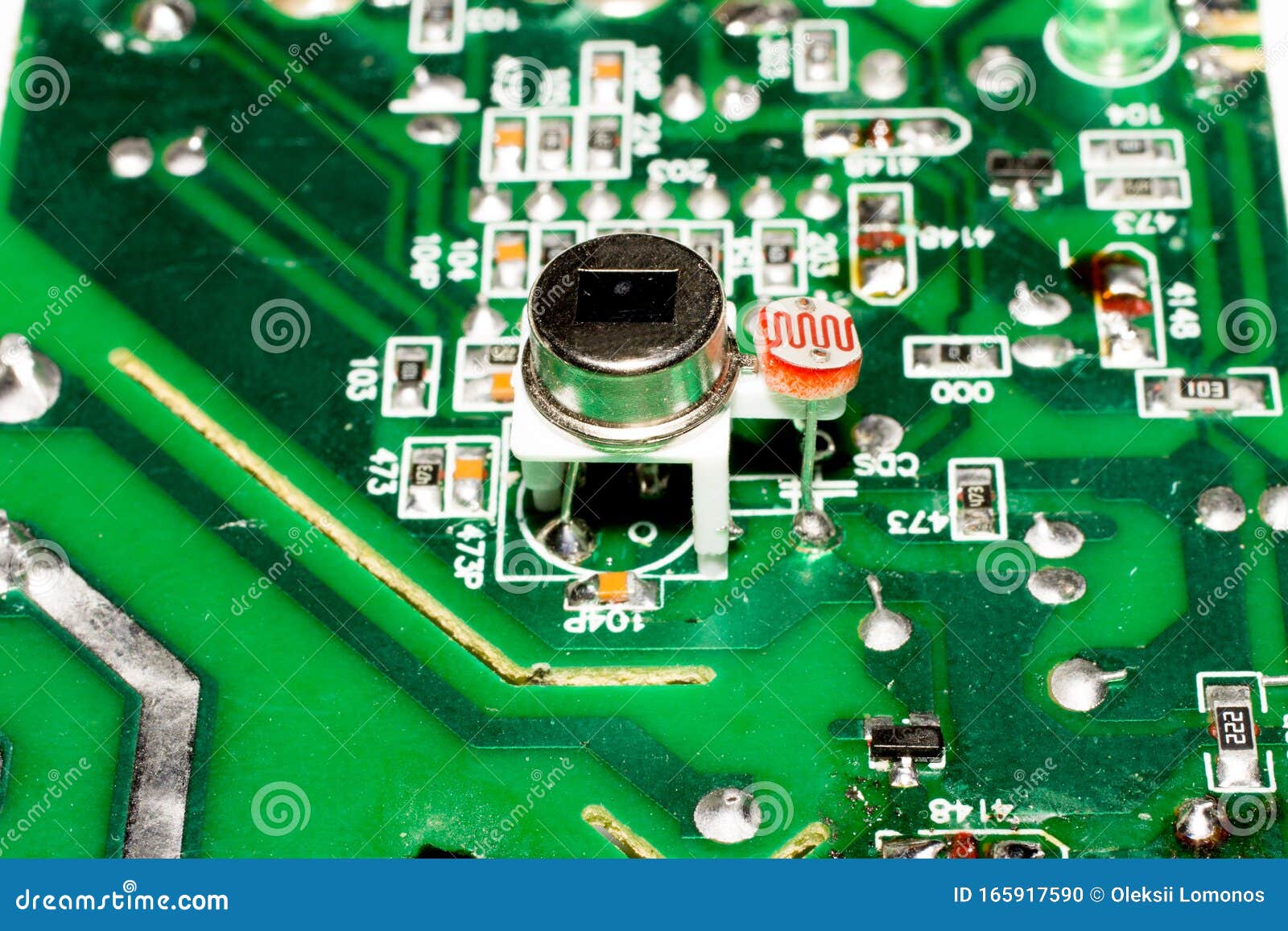 PCB Circuitry with Photo Diode Resistors, Microchips, Electronic ...