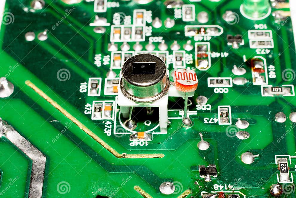 PCB Circuitry with Photo Diode Resistors, Microchips, Electronic ...