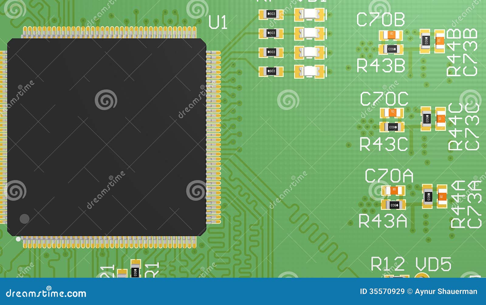 PCB Green With Elements. Top View. Stock Illustration - Illustration of ...
