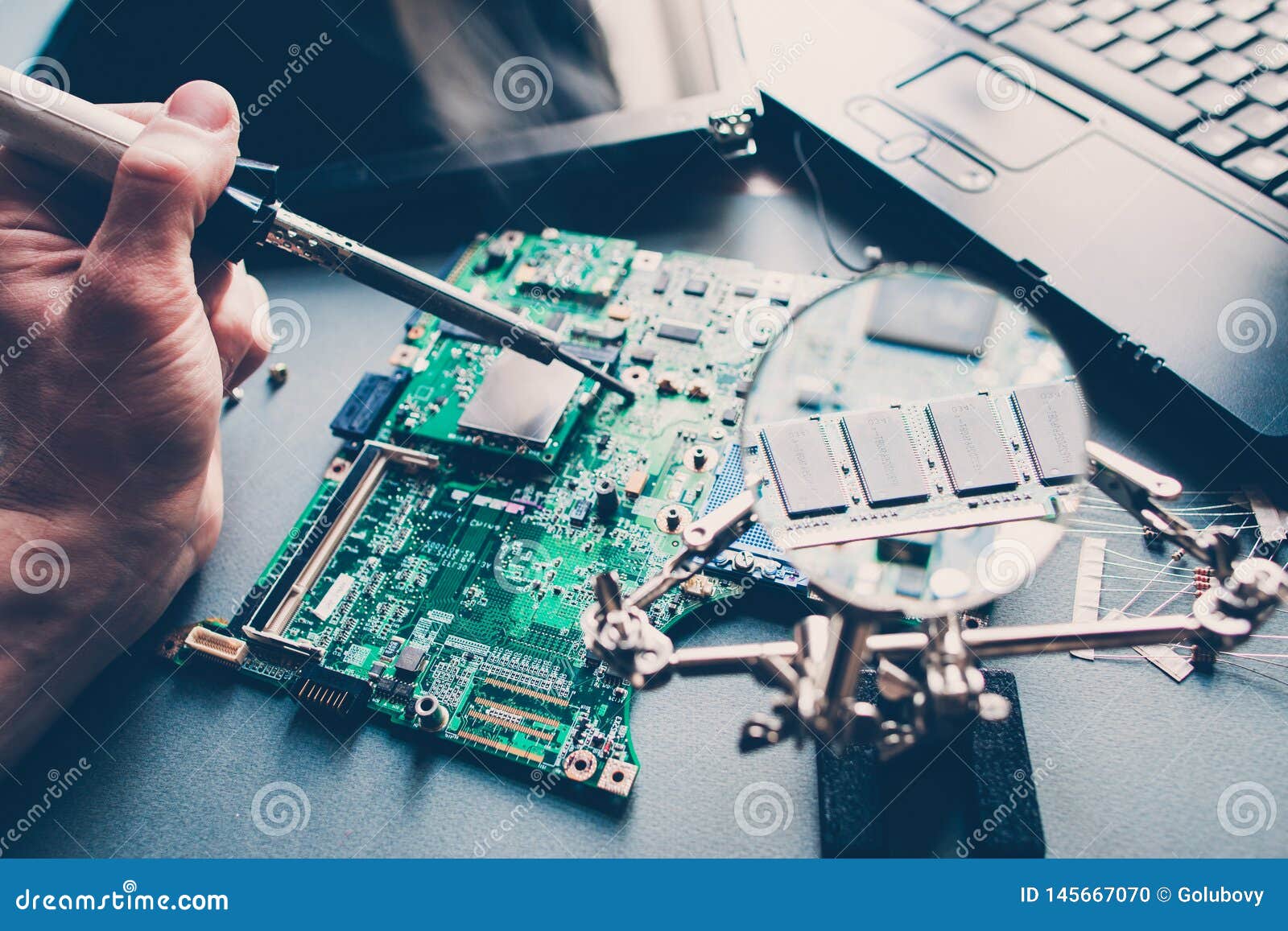 Pcb Layout Repairing Technician Soldering Laptop Stock Photo - Image of ...