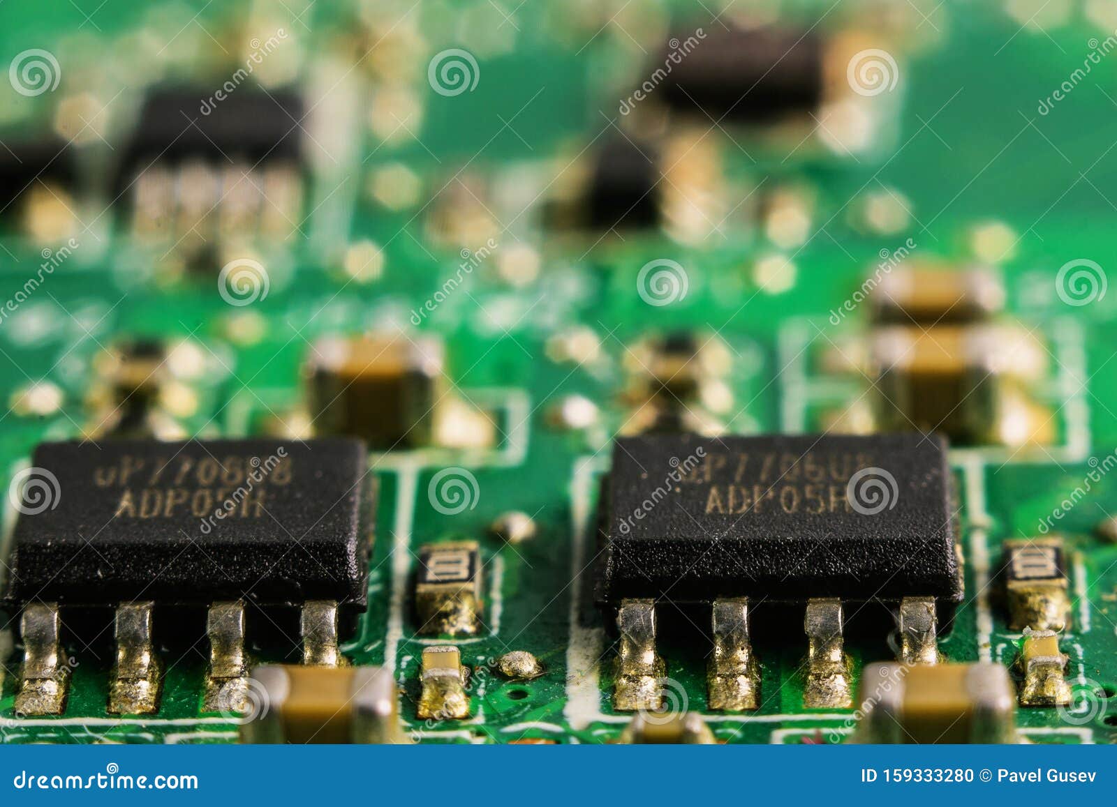 PCB Transistors and Capacitors Stock Photo - Image of current, printed ...