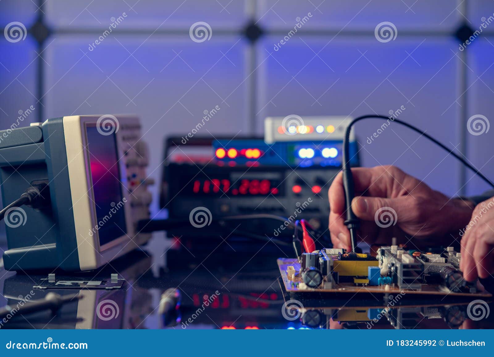 Debugging Electronics Device. PCB Witch Microcontroller in Electronics ...