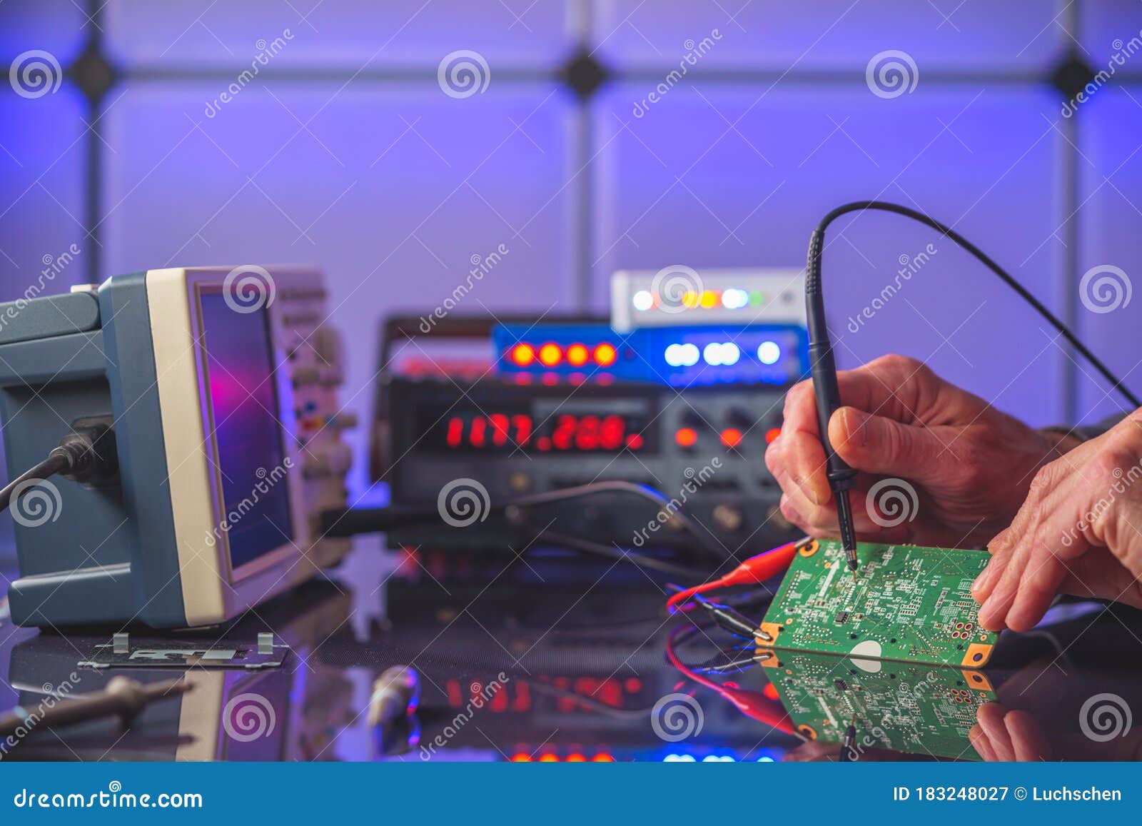 Debugging Electronics Device. PCB Witch Microcontroller in Electronics ...