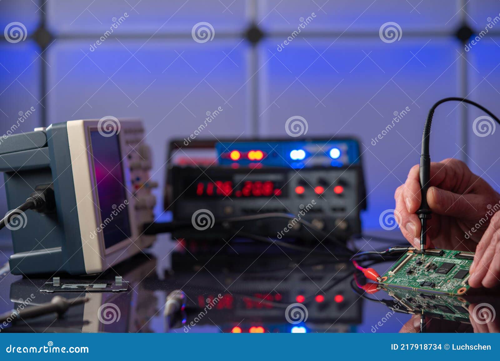 Debugging Electronics Device. PCB Witch Microcontroller in Electronics ...