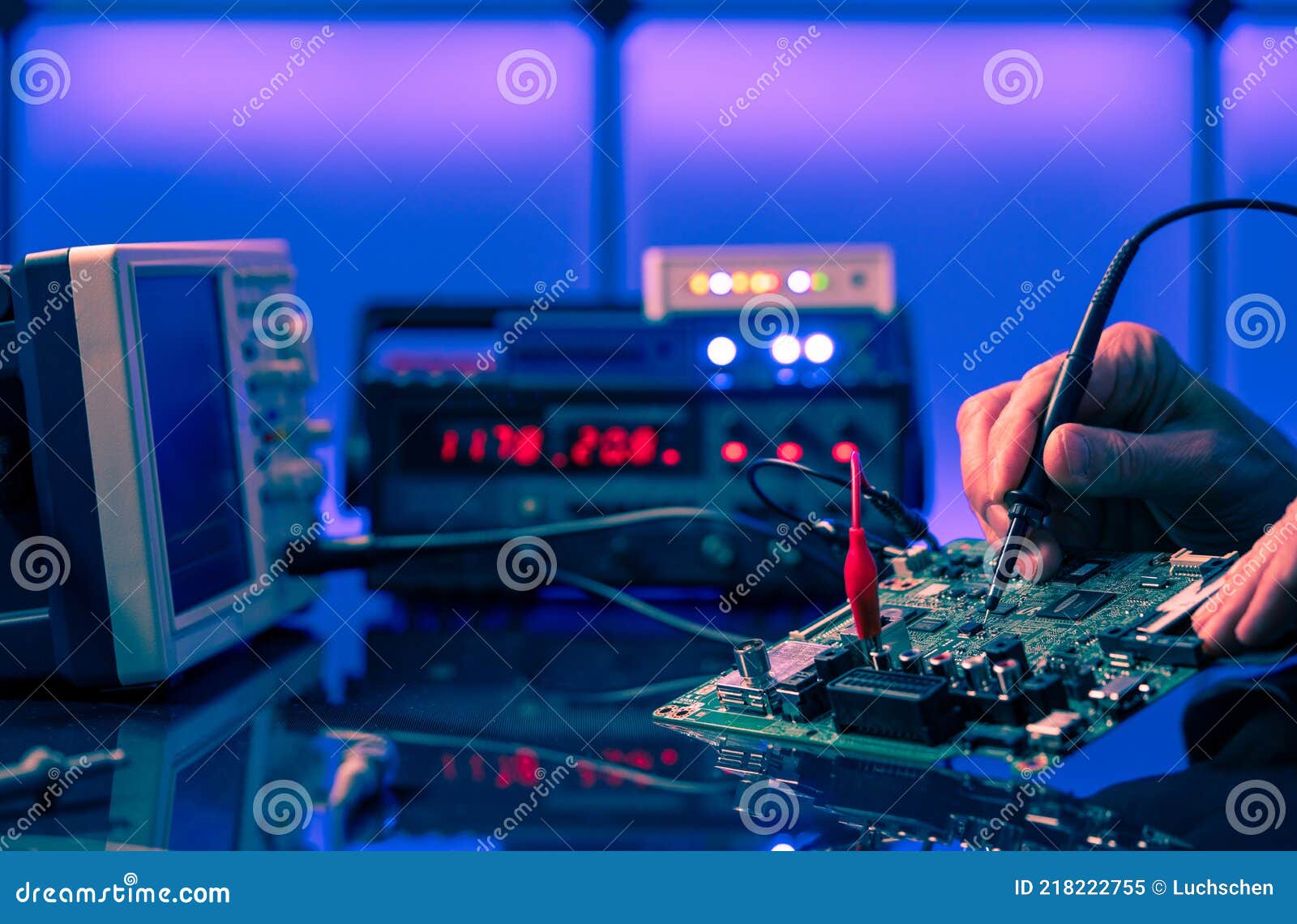 Debugging Electronics Device. PCB Witch Microcontroller in Electronics ...