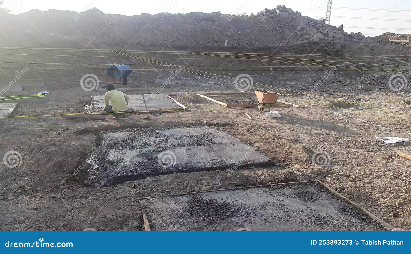 PCC Work at the Construction Site in India. Base Plate. Pit Formation ...