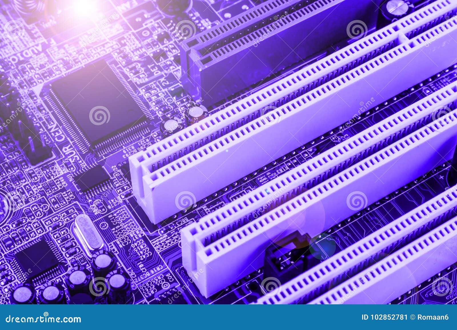 PCI Connector Slot in Motherboard PC Toned Macro Stock Image - Image of ...