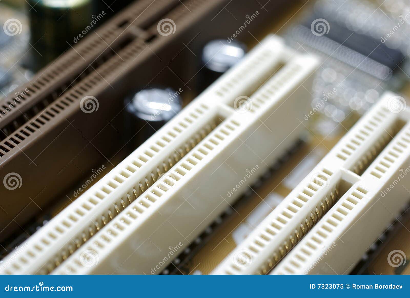 PCI slots close up stock image. Image of descriptive, equipment - 7323075