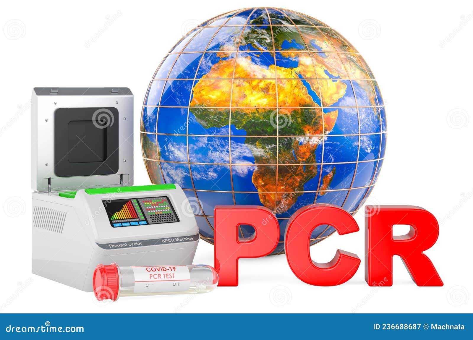 PCR Test for COVID-19. PCR Thermal Cycler with Earth Globe, 3D ...
