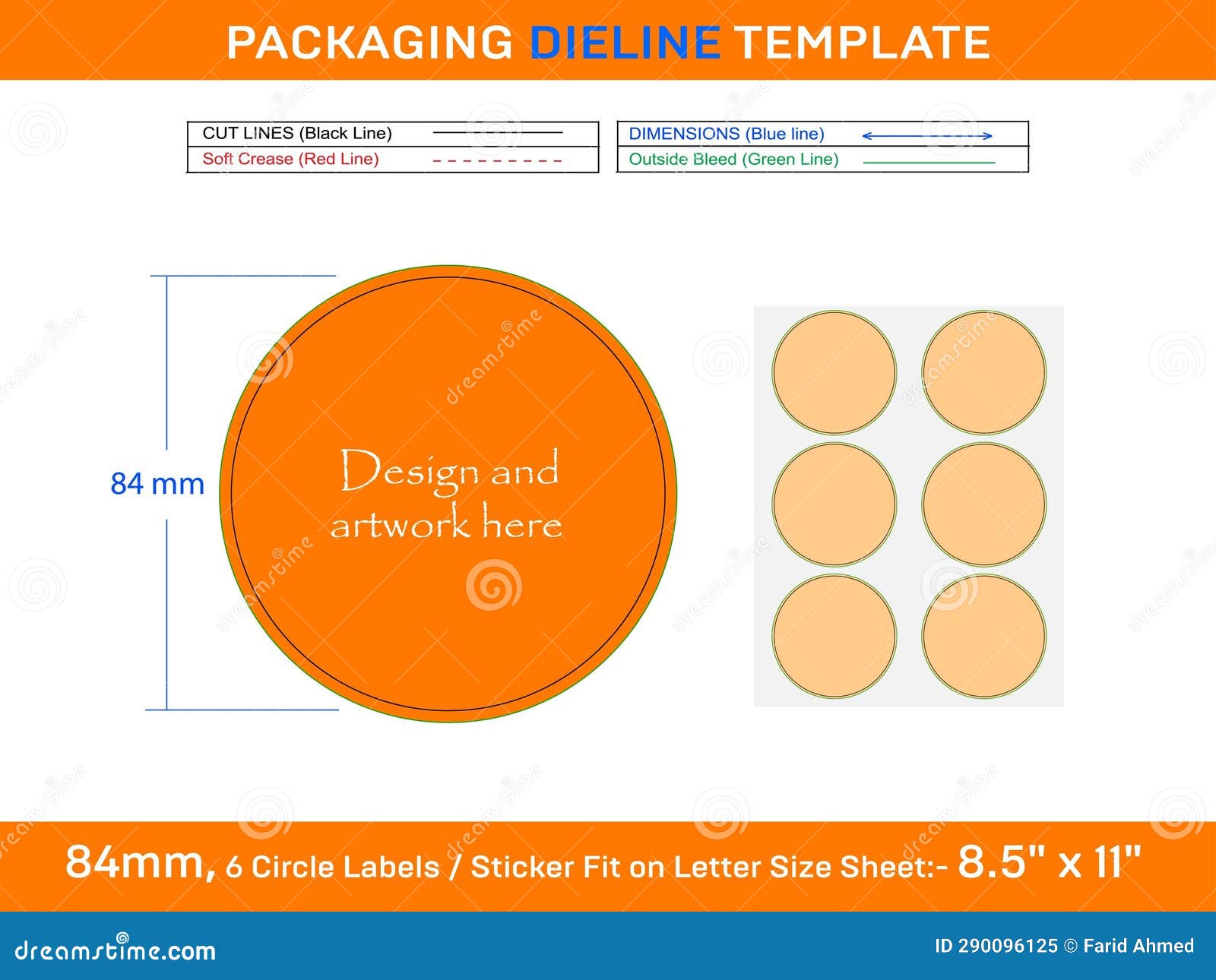 6pcs 84 Mm CIRCLE Labels Sticker Dieline Template Stock Vector ...