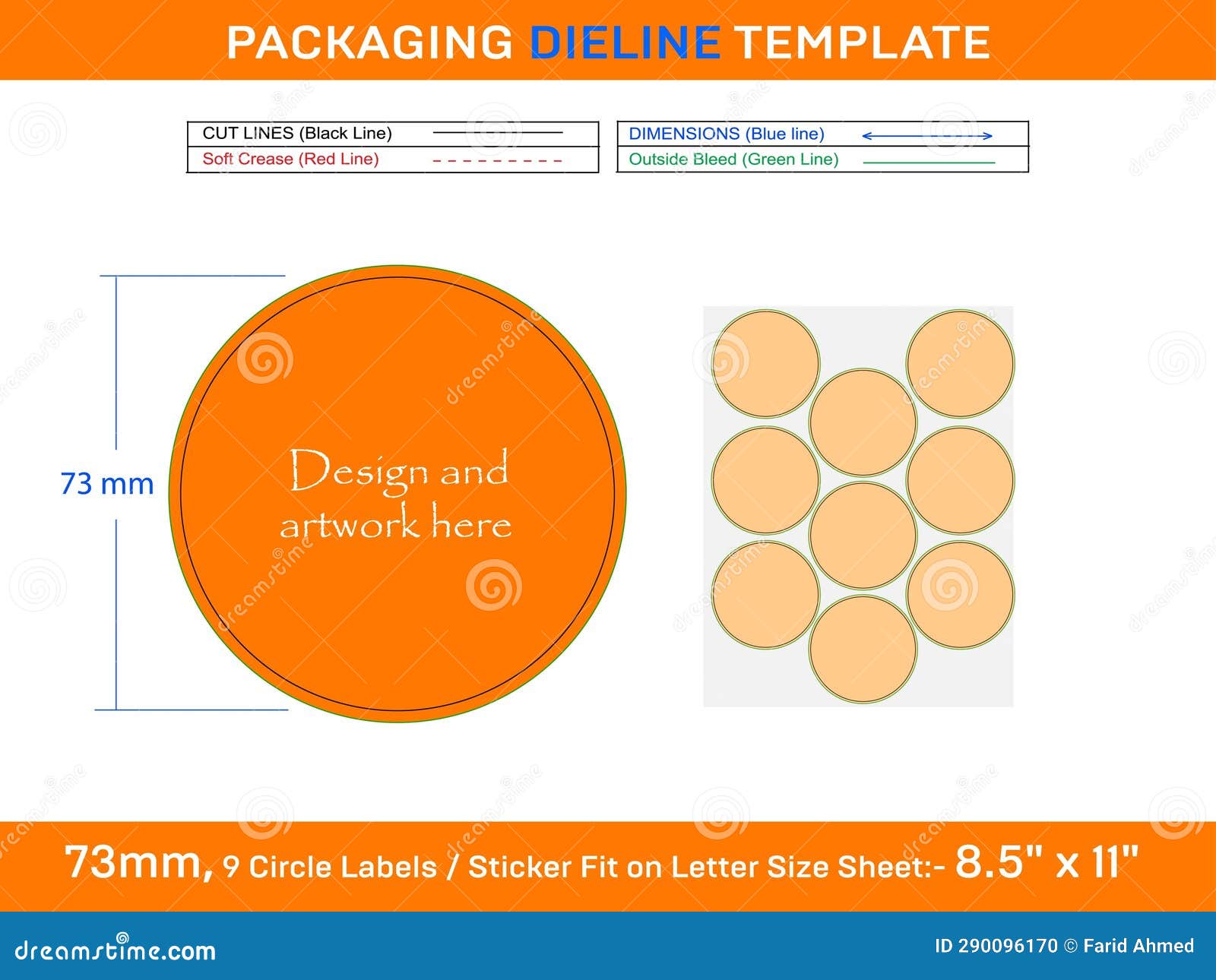 9pcs 73 Mm CIRCLE Labels Sticker Dieline Template Stock Vector ...