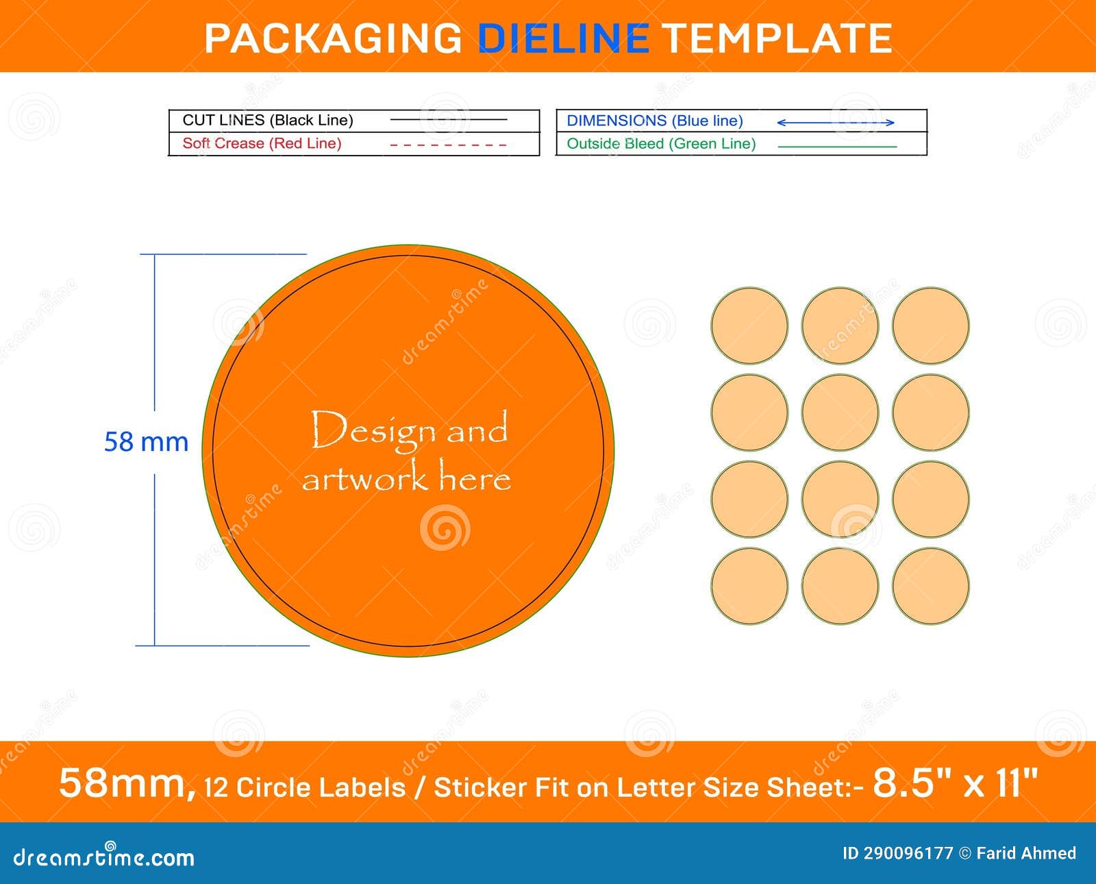 12pcs 58 Mm CIRCLE Labels Sticker Dieline Template Stock Vector ...