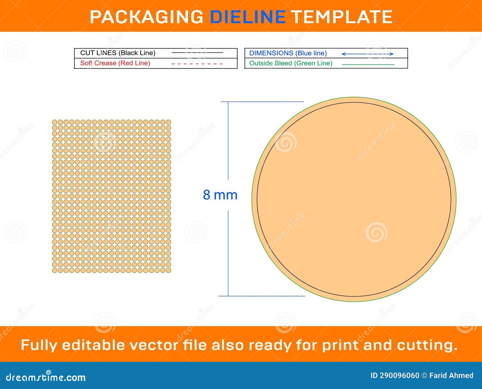 567pcs 8 Mm CIRCLE or ROUND Label Sticker Dieline Template Stock Vector ...