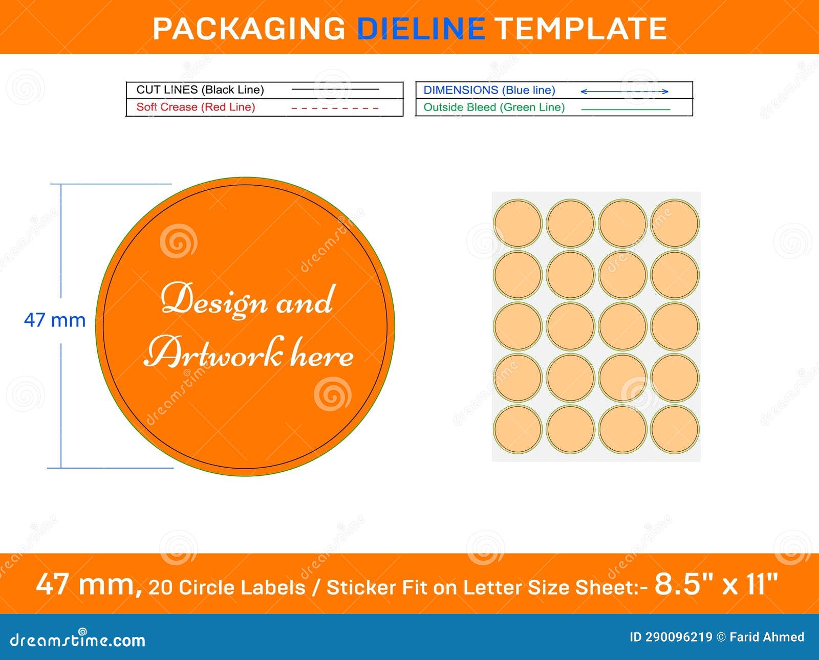 20pcs 47 Mm CIRCLE or ROUND Label Sticker Dieline Template Stock Vector ...
