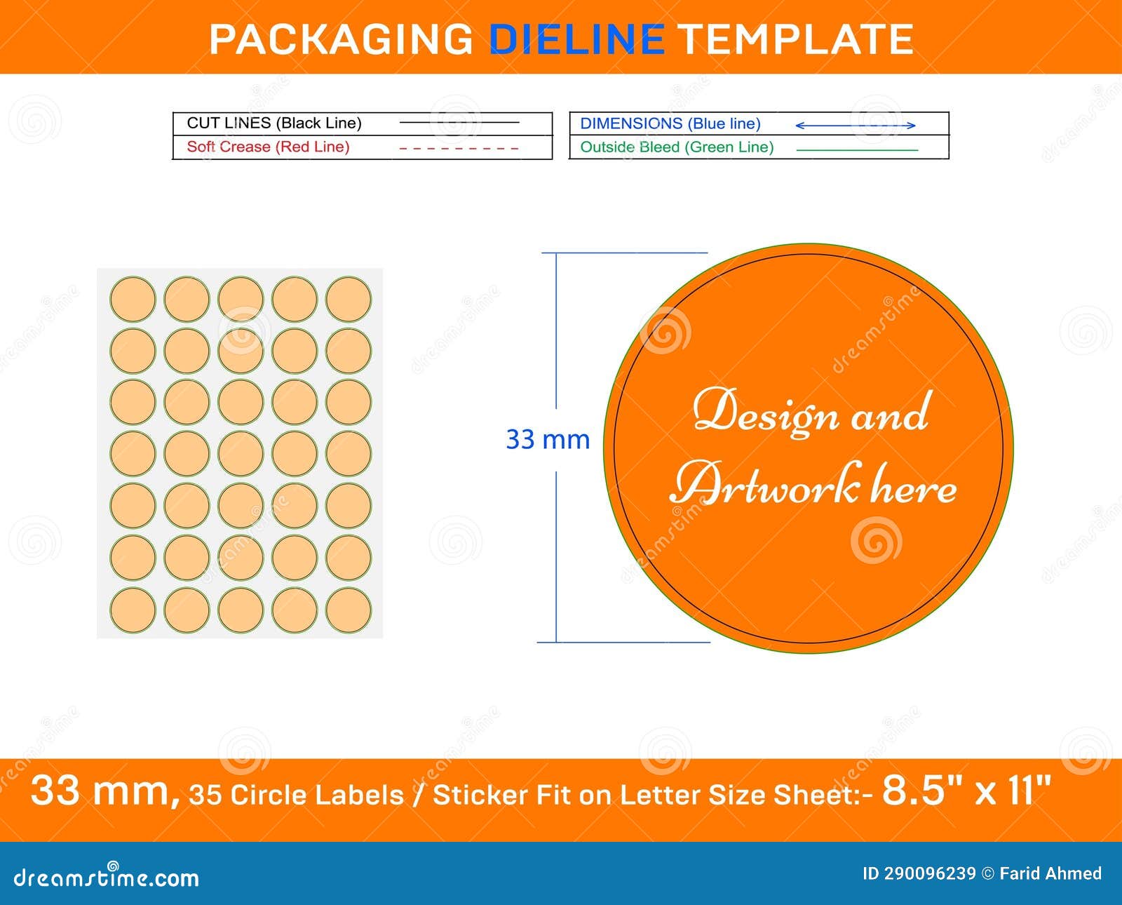 35pcs 33 Mm CIRCLE or ROUND Label Sticker Die Line Template Stock ...