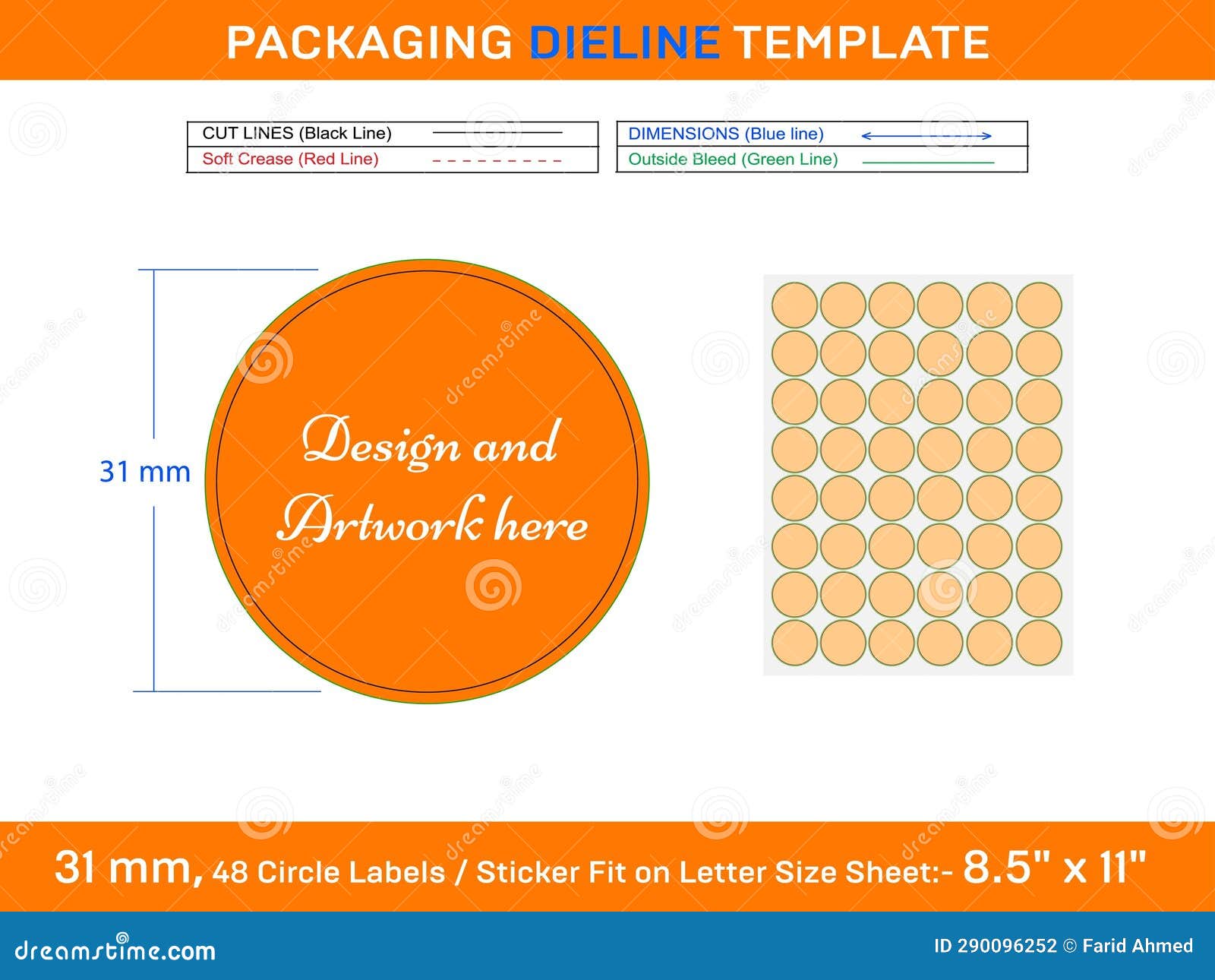 48pcs 31 Mm CIRCLE or ROUND Label Sticker Dieline Template Stock Vector ...