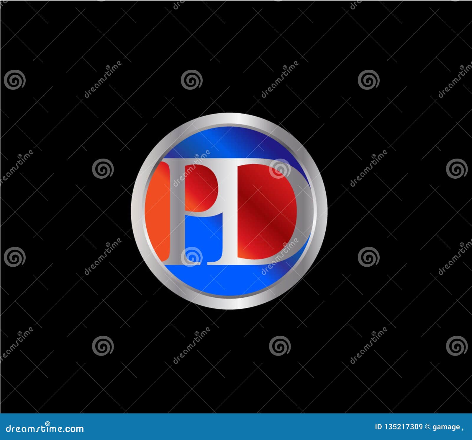 PD Initial Circle Shape Silver Red Blue Color Later Logo Design Stock ...