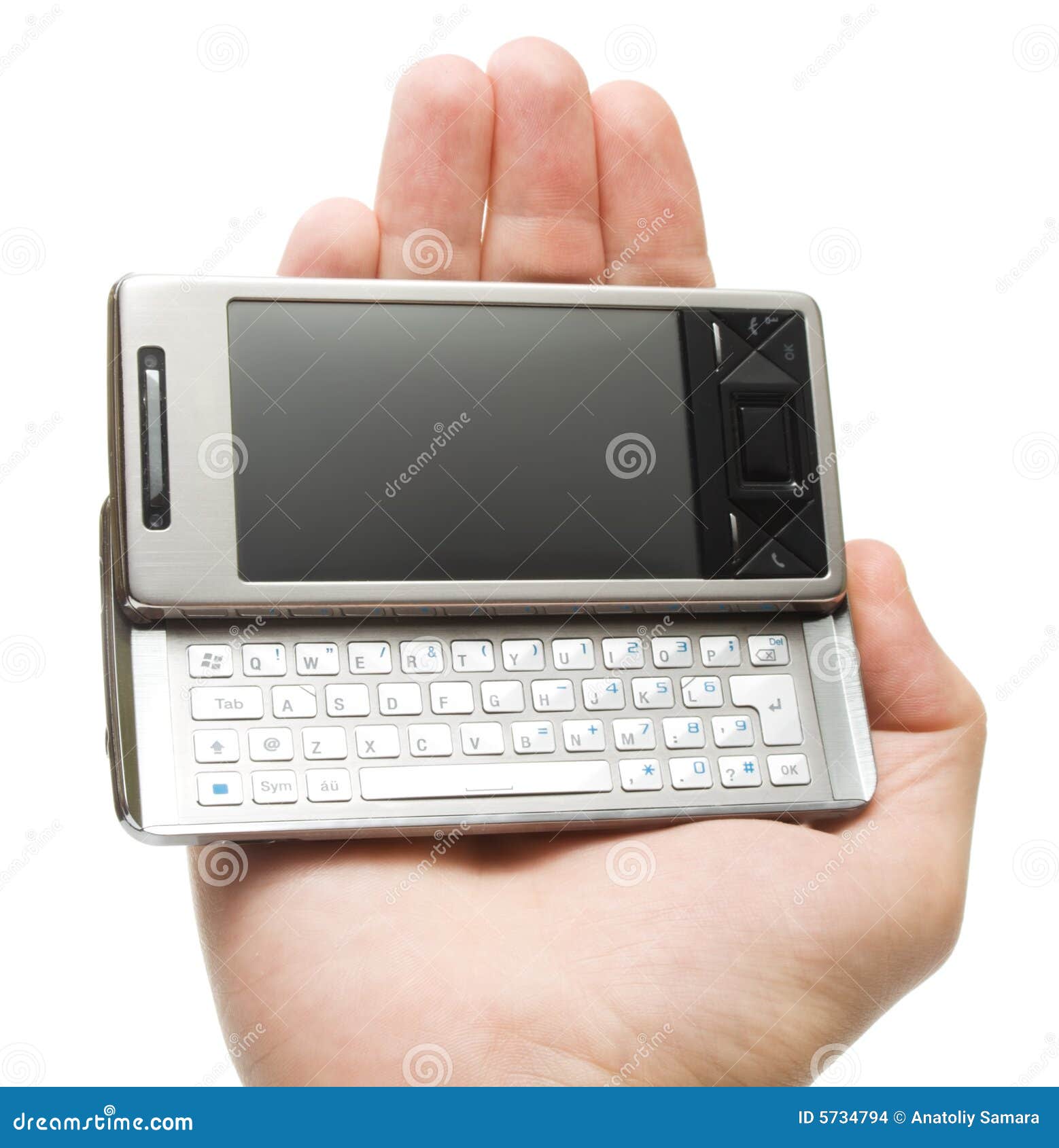 Pda in hand, isolated stock photo. Image of metal, close - 5734794