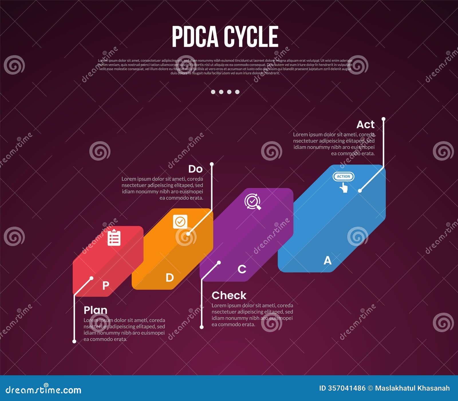 PDCA Cycle Infographic Template with Creative Long Hexagon with Line ...