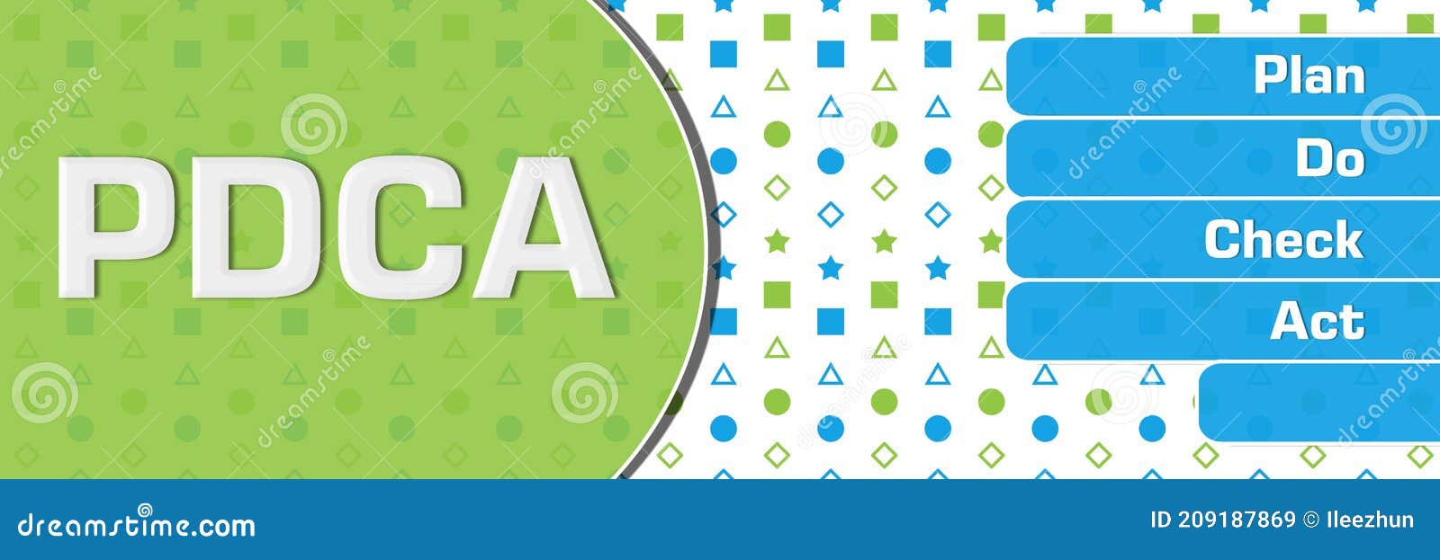 PDCA - Plan Do Check Act Green Blue Basic Shapes Text Horizontal Stock ...