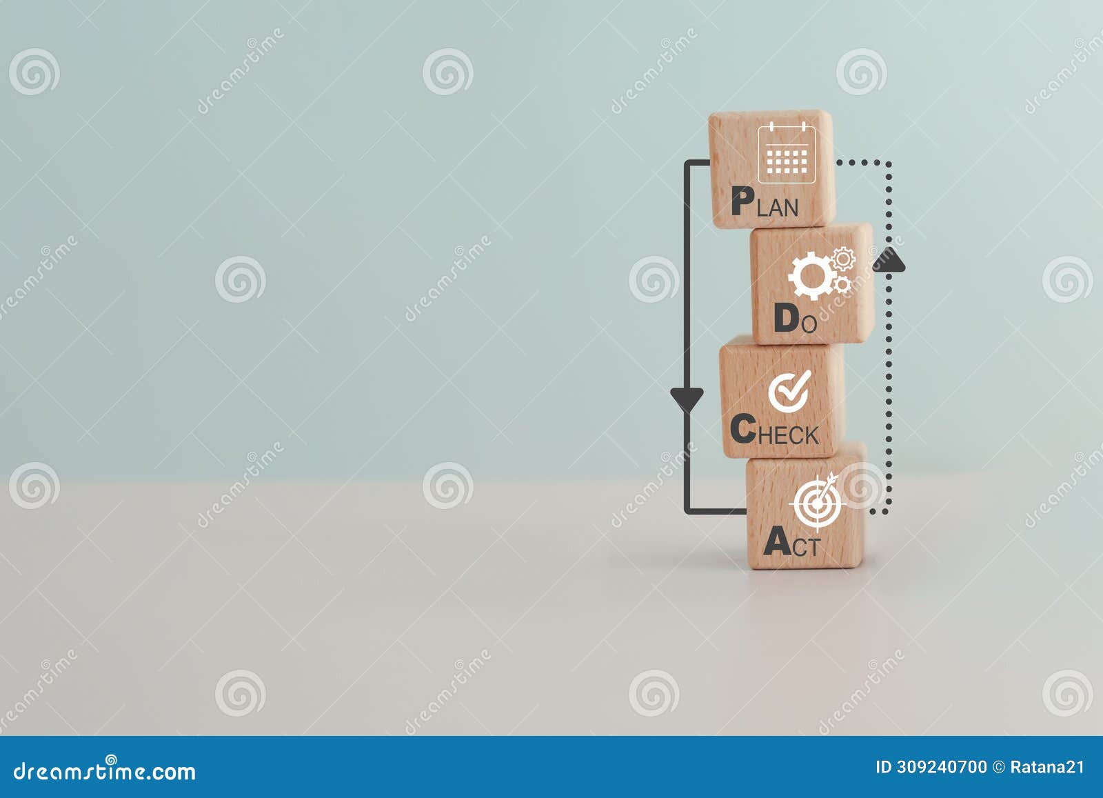 PDCA Text,means Plan Do Check Act, and Icon on Wooden Cube Blocks with ...
