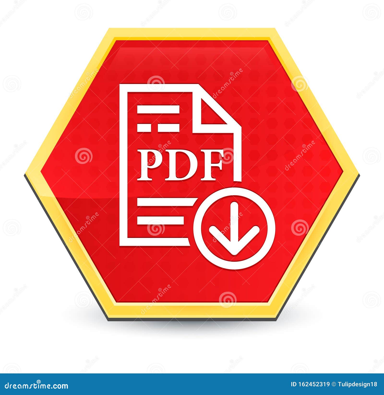 PDF Document Download Icon Abstract Red Hexagon Button Bright Yellow ...