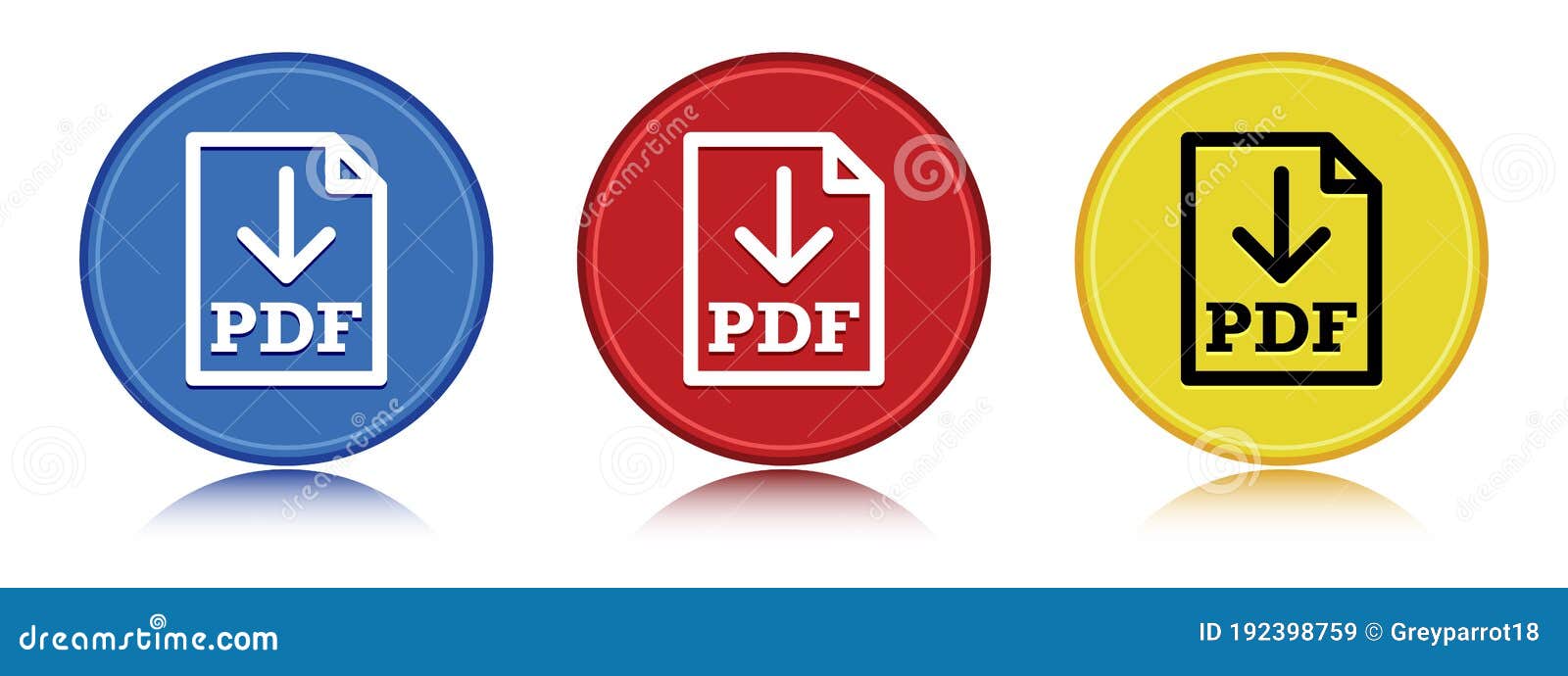 PDF Document Download Icon Flat Round Button Set Illustration Stock ...