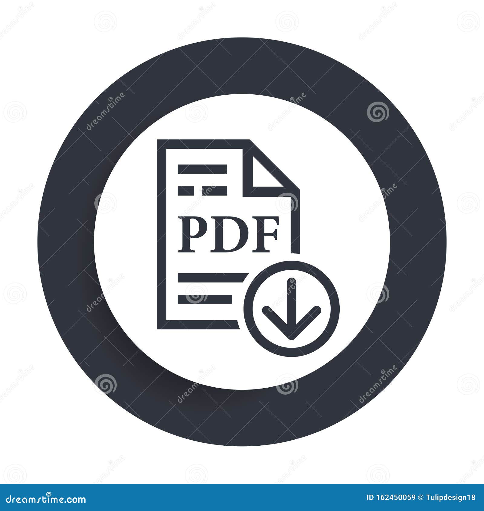 PDF Document Download Icon Flat Vector Round Button Clean Black and ...