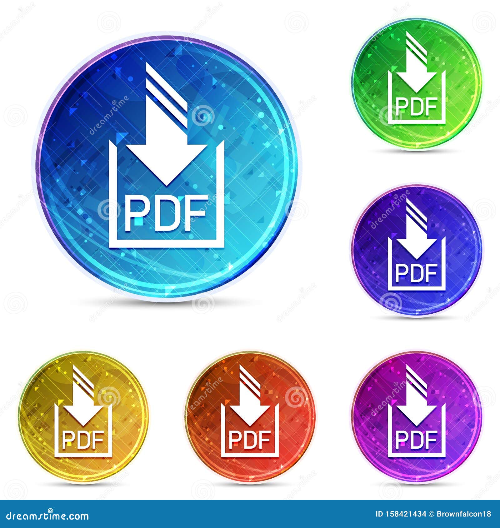 PDF Document Download Icon Digital Abstract Round Buttons Set ...