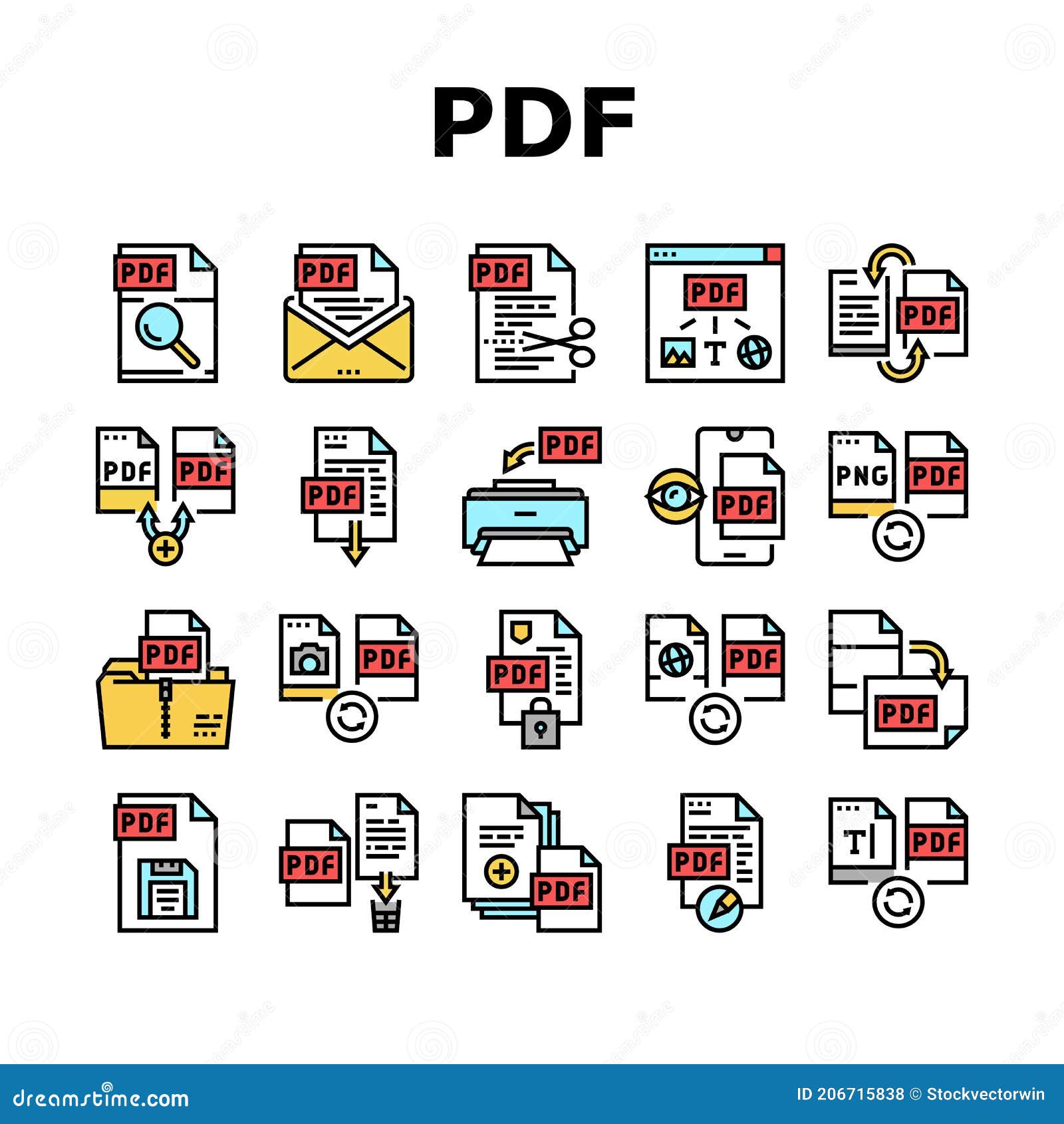 Pdf Electronic File Collection Icons Set Vector Stock Illustration ...