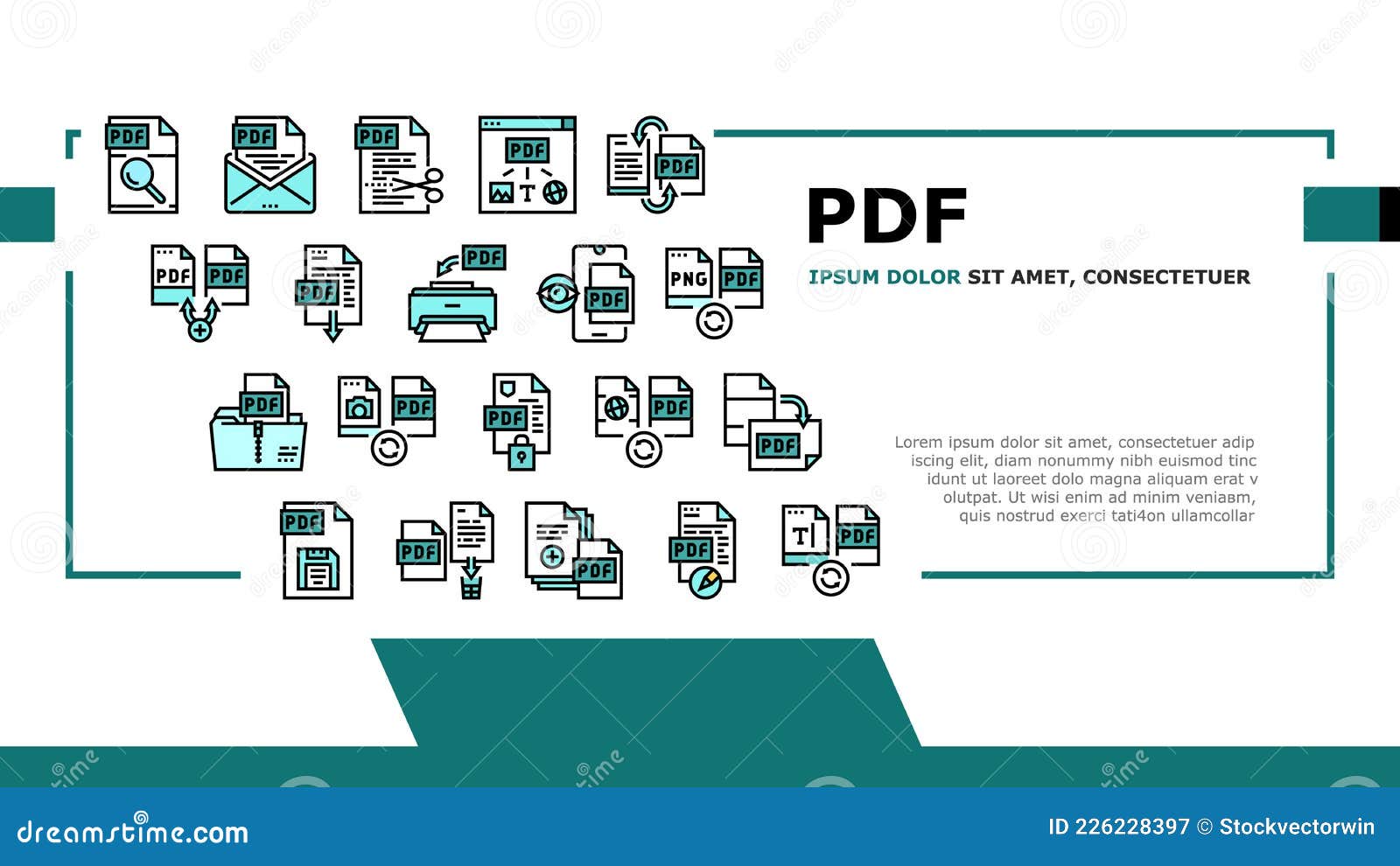 Pdf Electronic File Landing Header Vector Stock Vector - Illustration ...