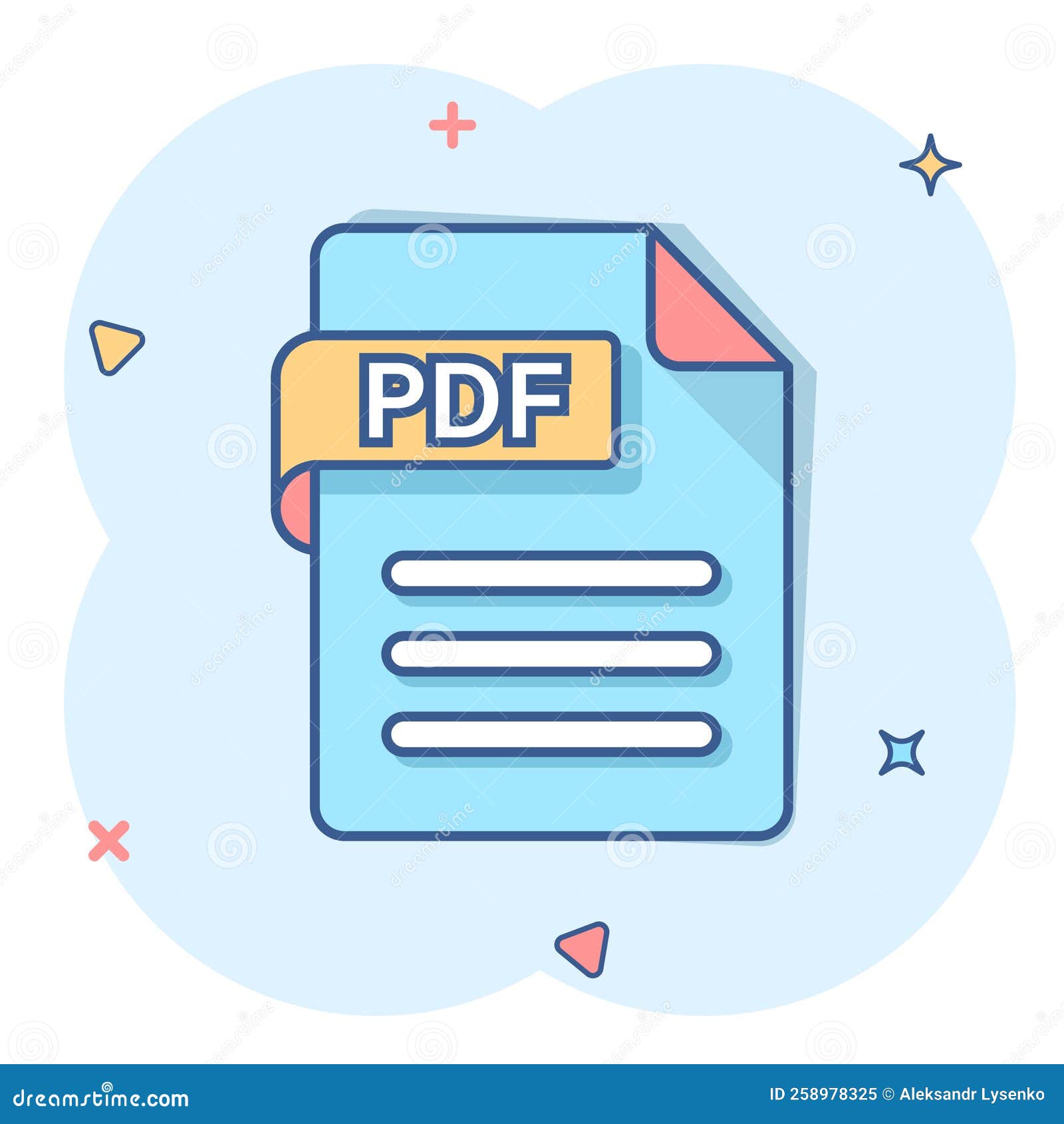 Pdf Icon in Comic Style. Document Text Vector Cartoon Illustration on ...