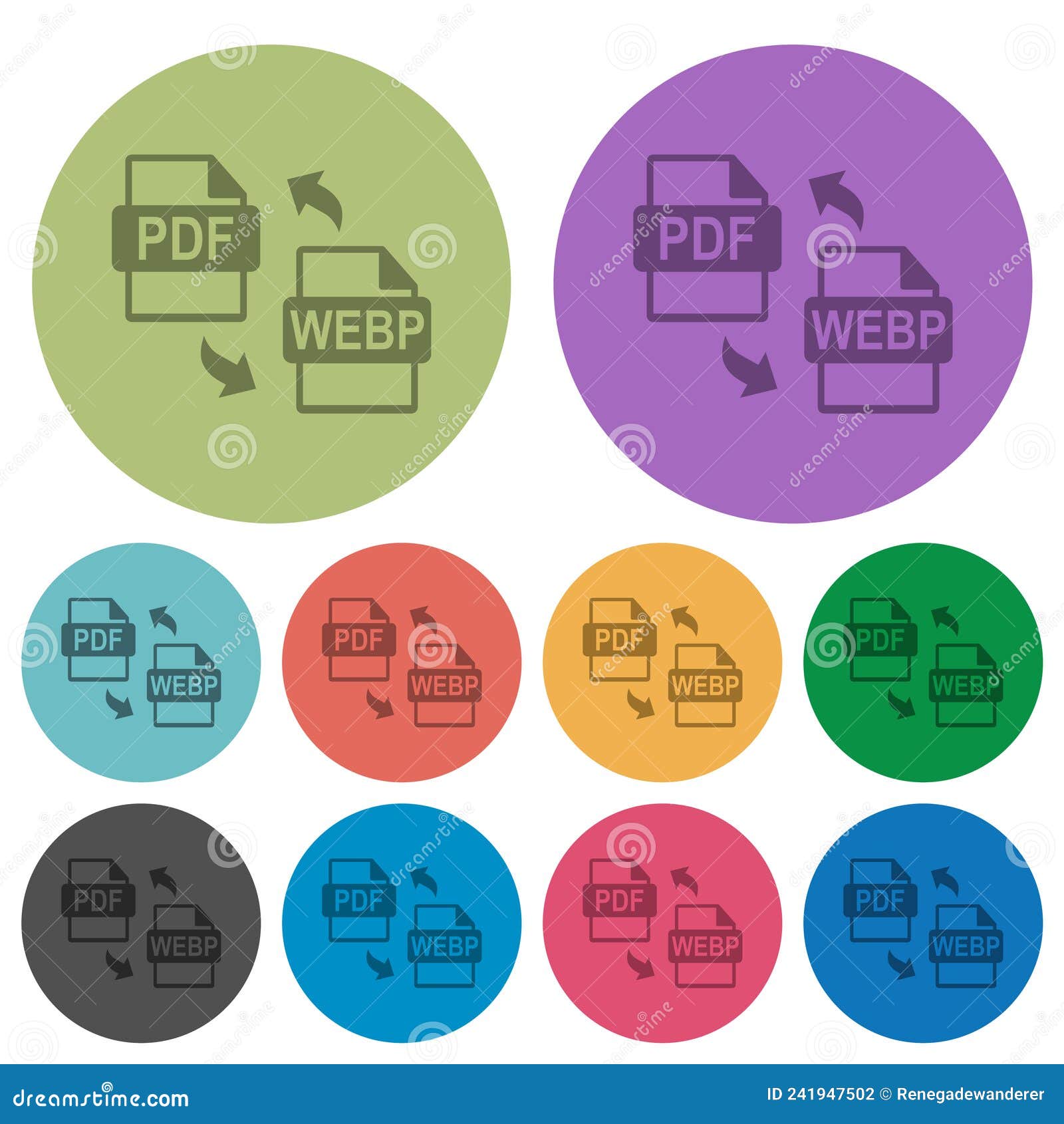 PDF WEBP File Conversion Color Darker Flat Icons Stock Vector ...